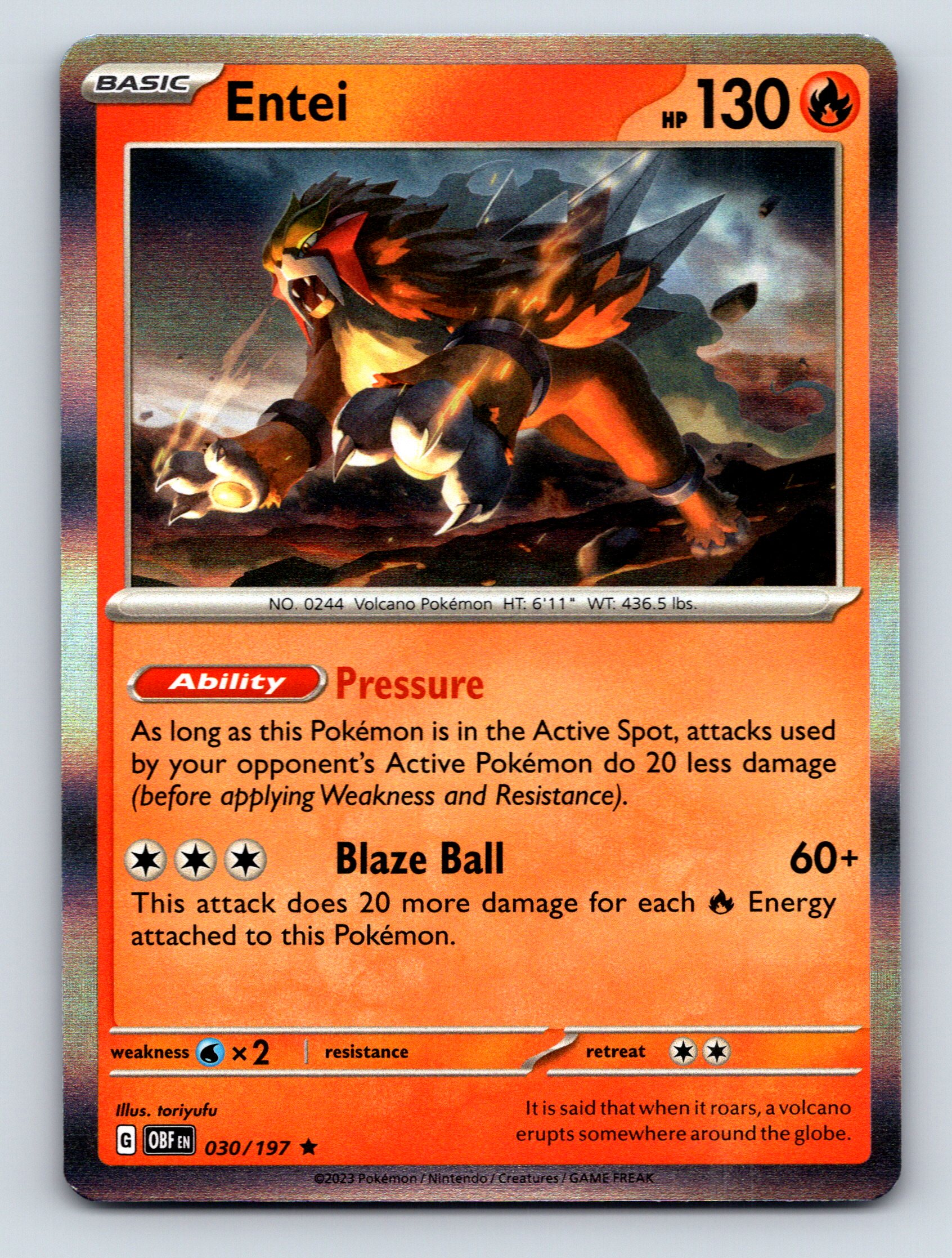 Basic Entei HP 130 Blaze Ball Pressure Ability Rarity Fiery Pokémon | eBay