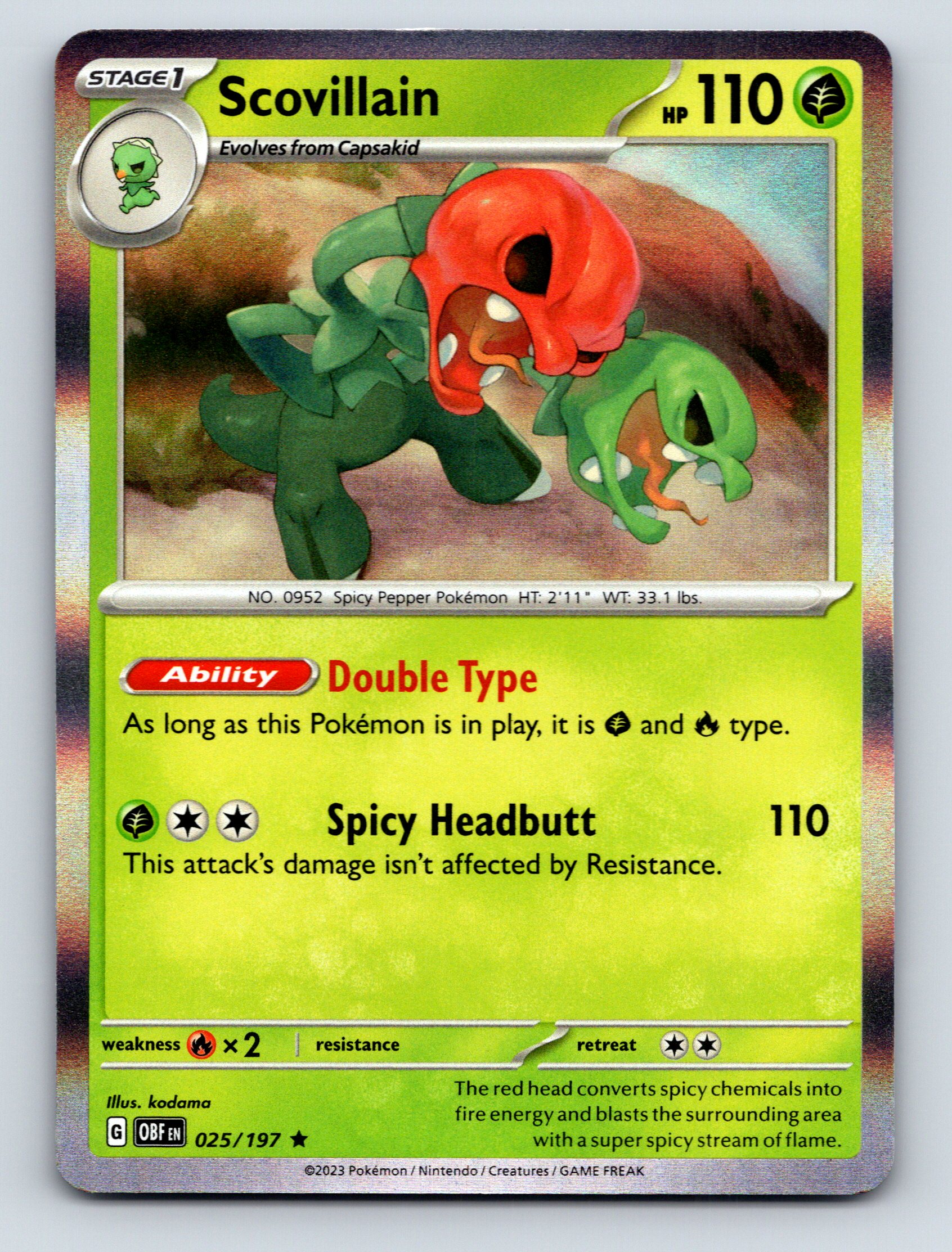 Stage 1 Scovillain HP 110 Spicy Headbutt Ability Green Pokémon Card | eBay