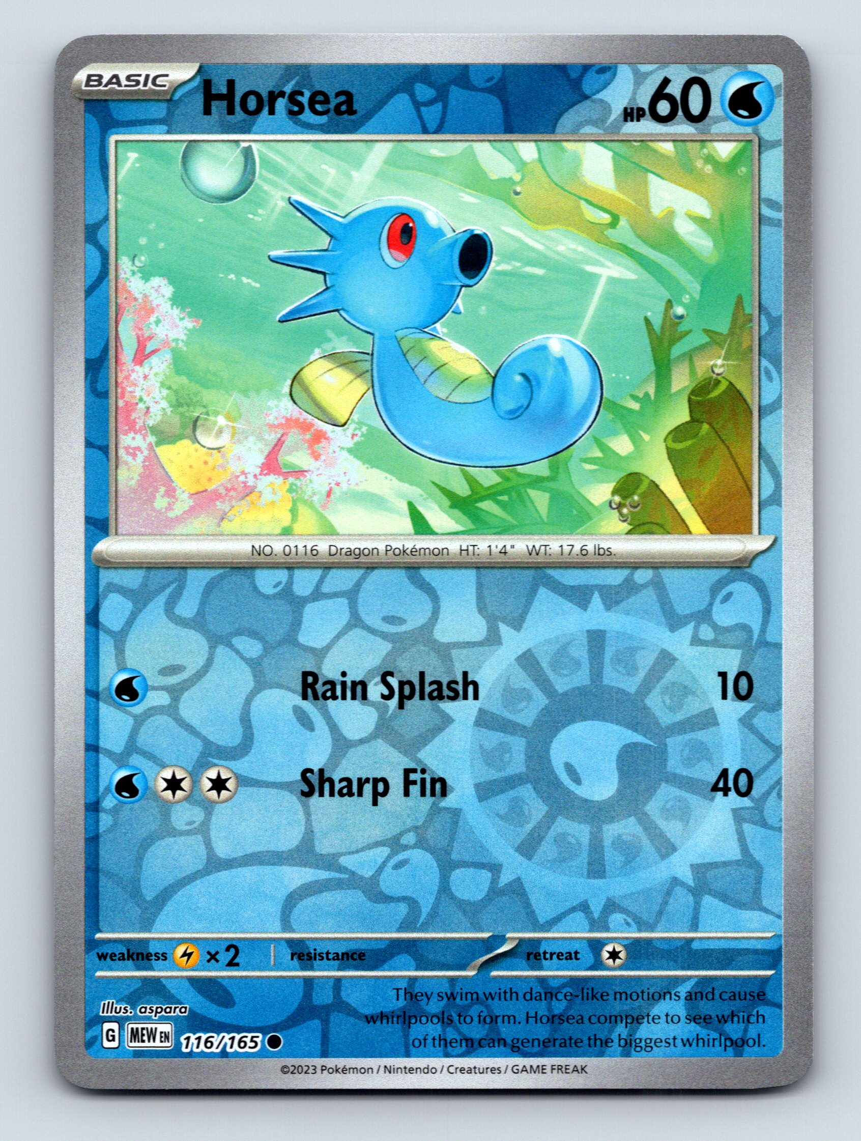 Basic Horsea HP 60 Sharp Fin Attack Rarity Blue WaterThemed Pokémon | eBay