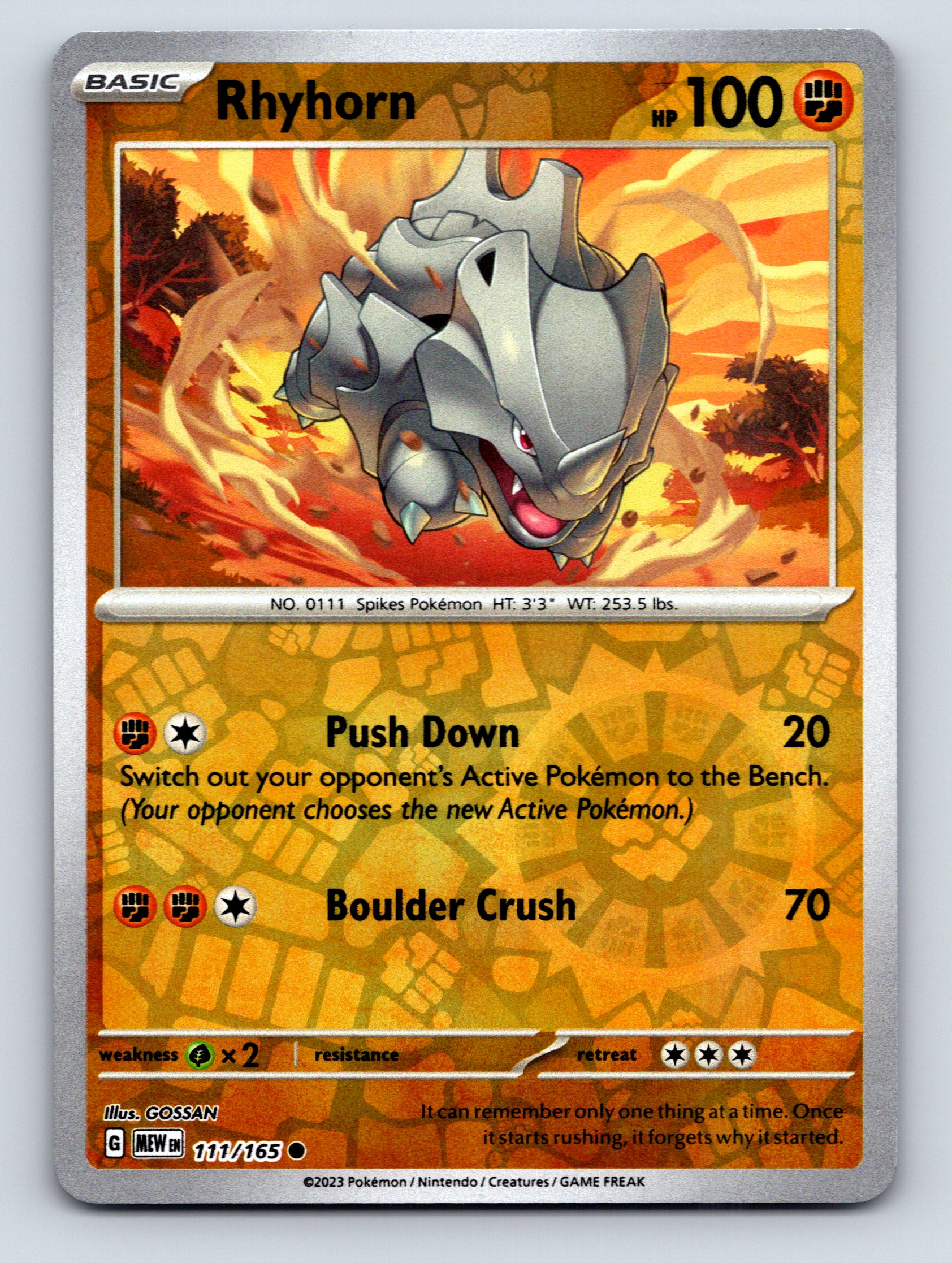 Basic Rhyhorn HP 100 Push Down Boulder Crush Rarity Brown Pokémon | eBay