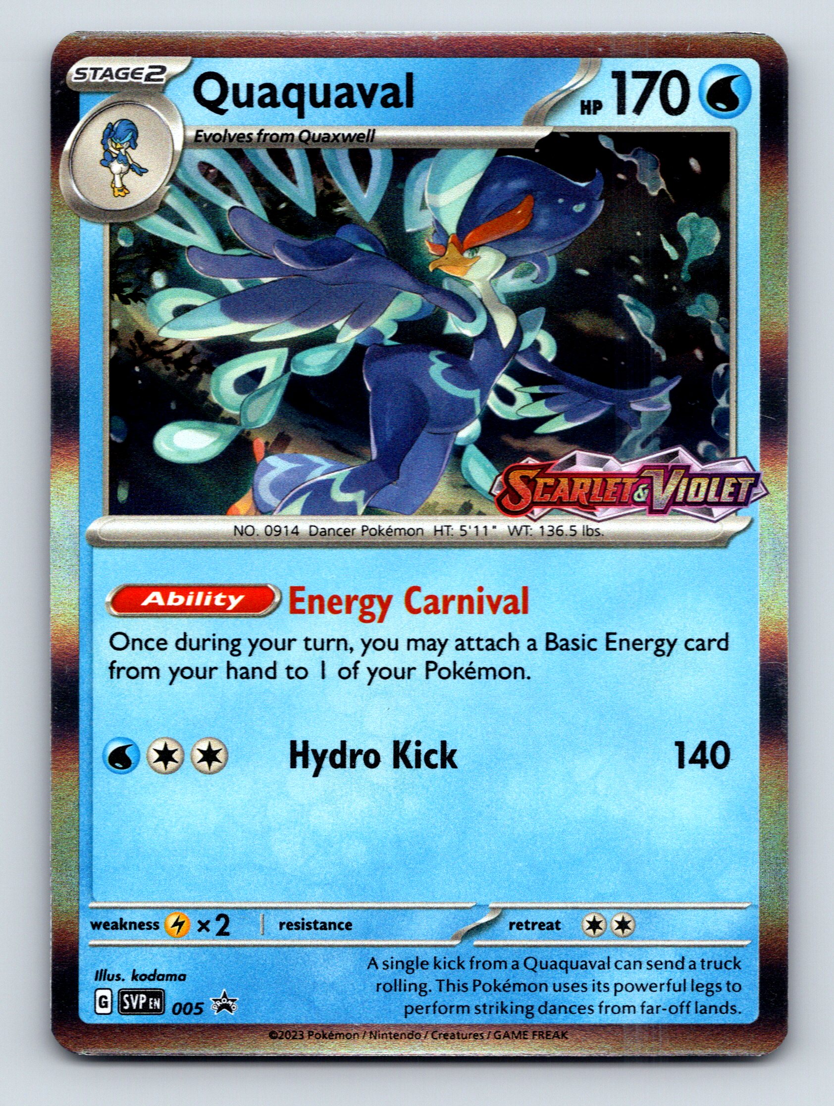 Stage 2 Quaquaval HP 170 Hydro Kick Attack Rarity Blue Pokémon Card | eBay