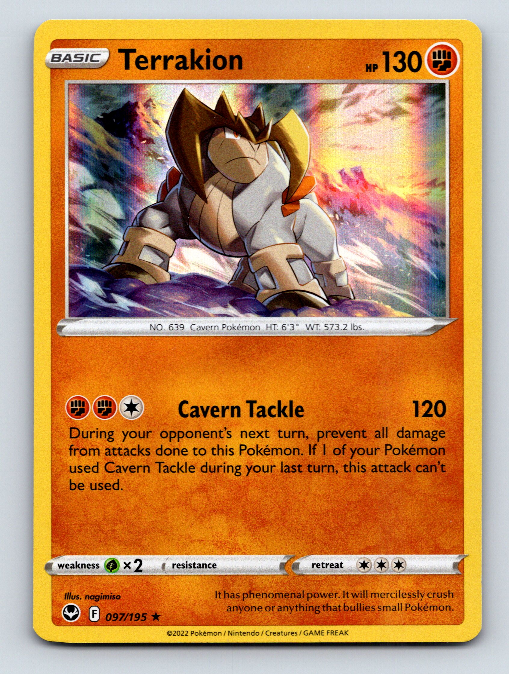 Basic Terrakion HP 130 Cavern Tackle Attack Rarity Orange Pokémon Card ...