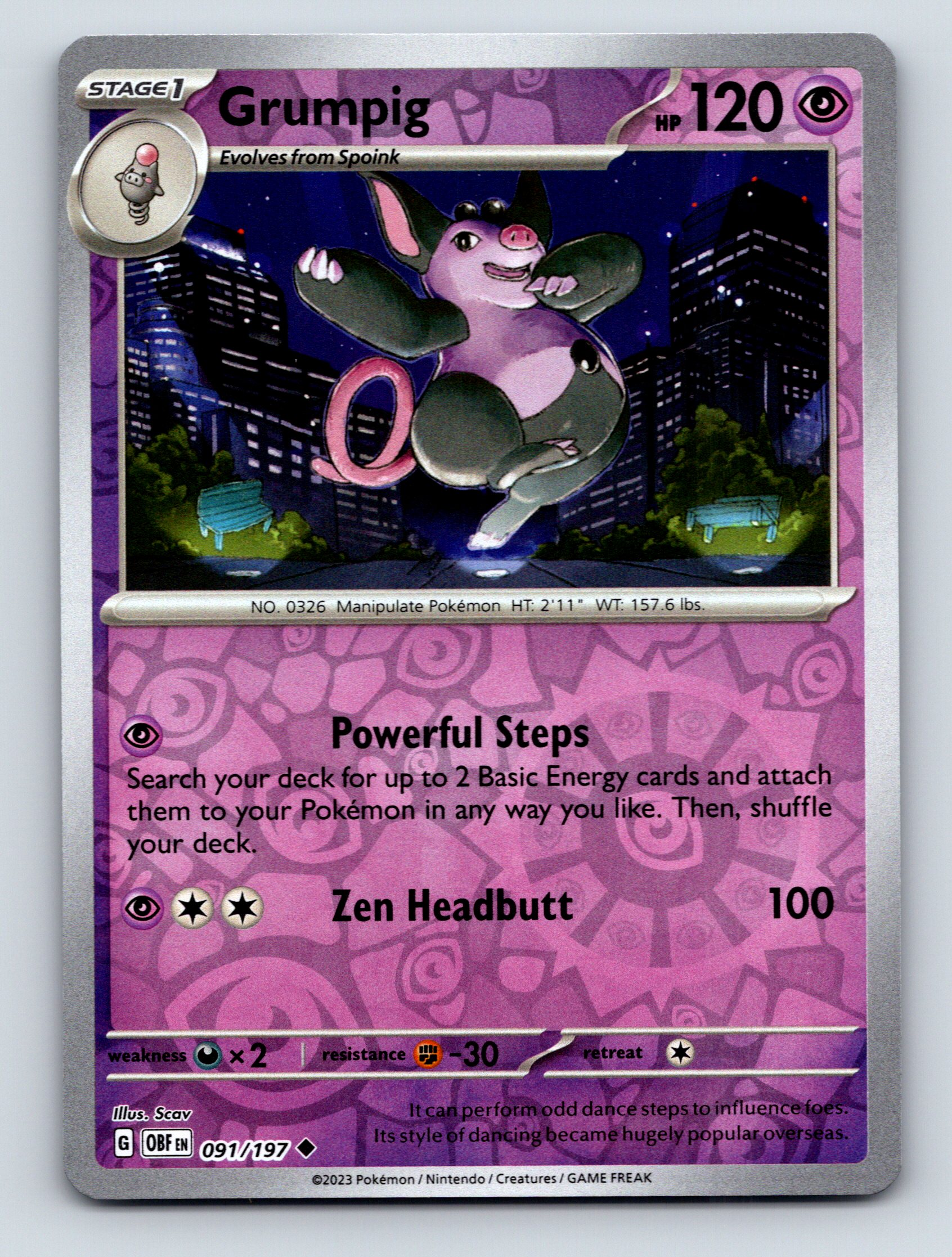Stage 1 Grumpig HP 120 Zen Headbutt Ability Manipulate Pokémon Purple ...