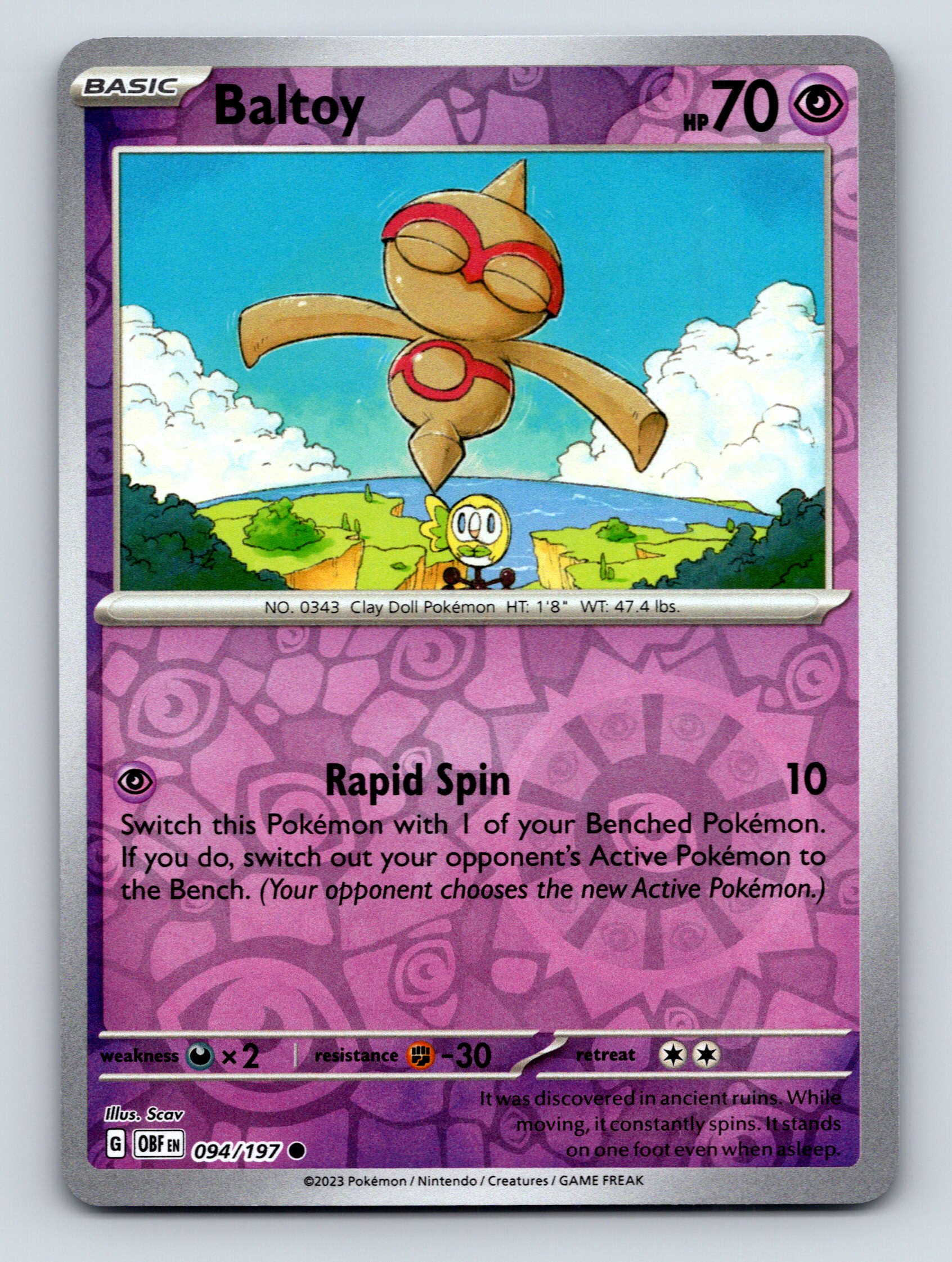 Basic Baltoy HP 70 Rapid Spin Attack Rarity Purple Playful Pokémon ...