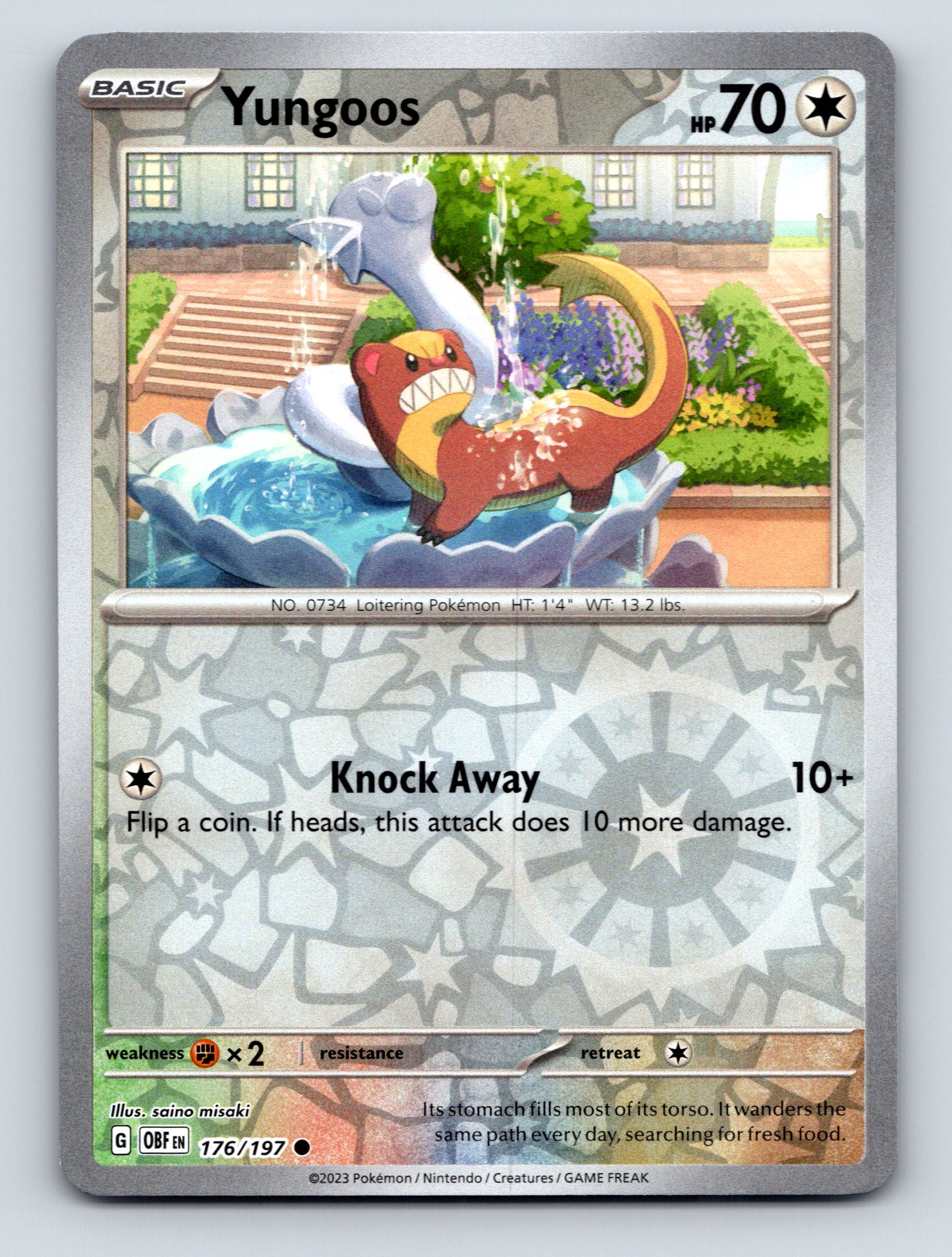 Basic Yungoos HP 70 Knock Away Attack Rarity Colorless Wildlife Pokémon ...