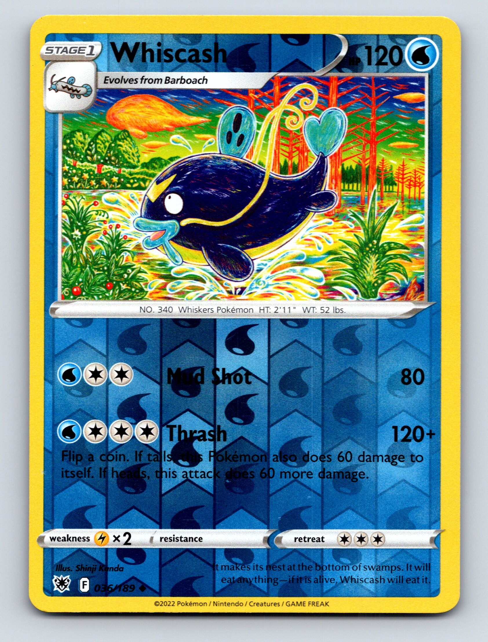 Stage 1 Whiscash HP 120 Thrash Attack Rarity Blue Whiskers Pokémon | eBay