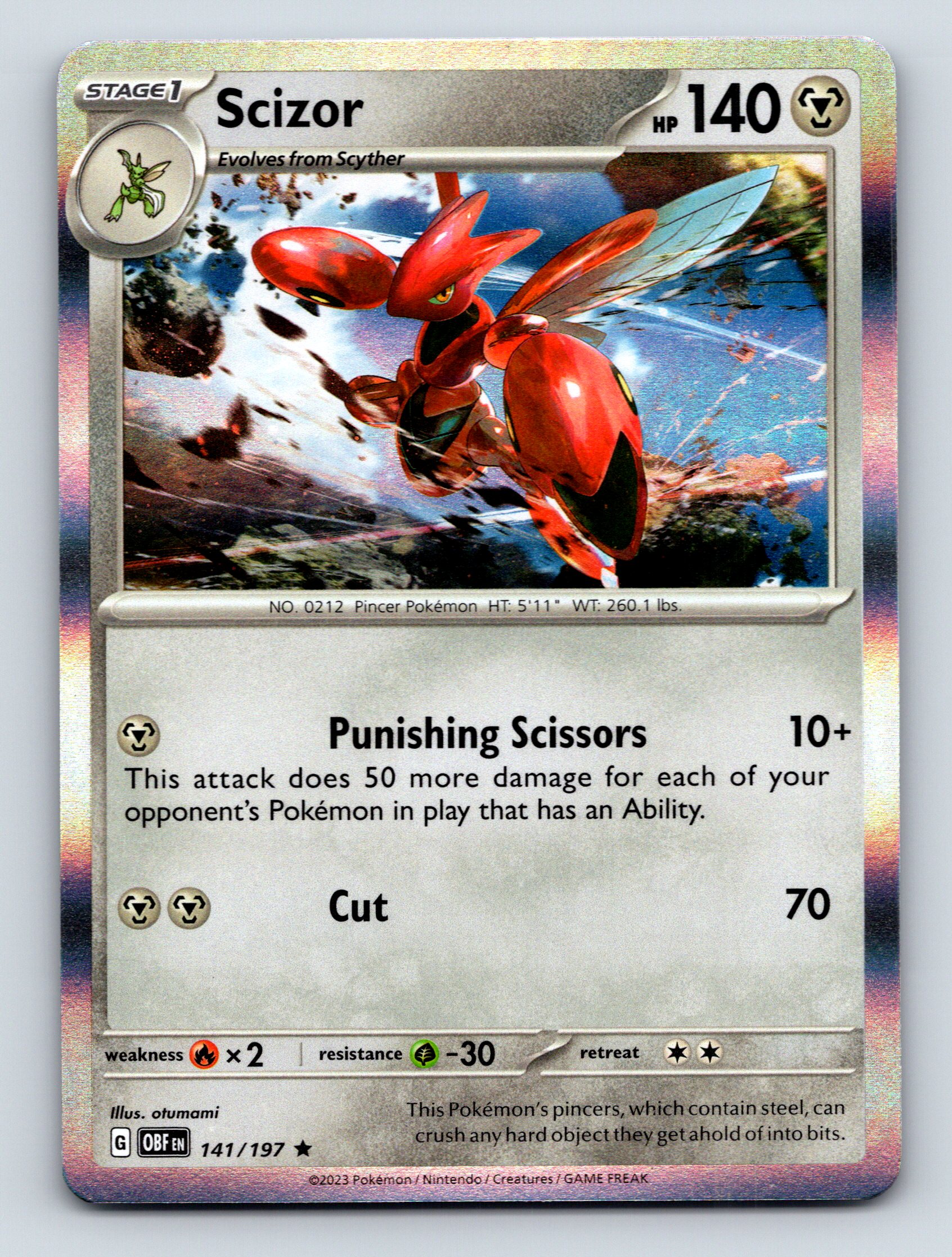 Stage 1 Scizor HP 140 Punishing Scissors Attack Rarity Silver Winged ...