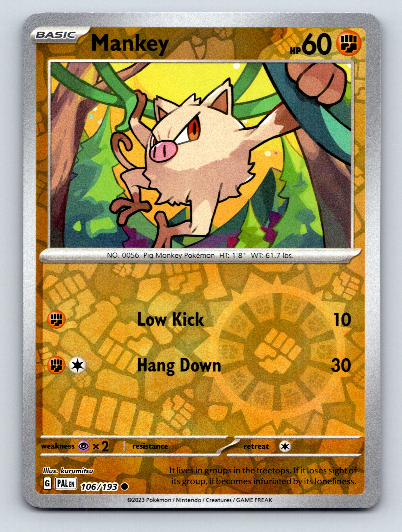 Basic Mankey HP 60 Low Kick Attack Rarity Orange Pig Monkey Pokémon | eBay
