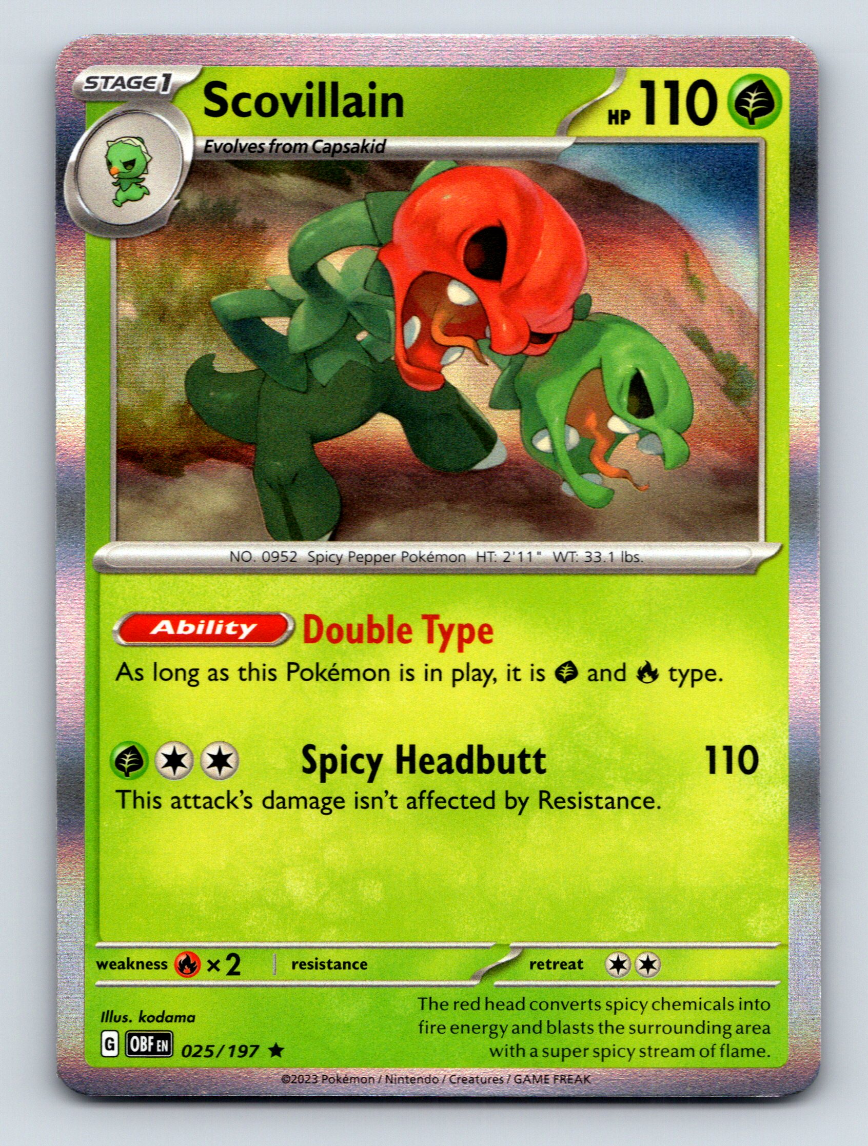 Stage 1 Scovillain HP 110 Double Type Spicy Headbutt Rarity Green ...