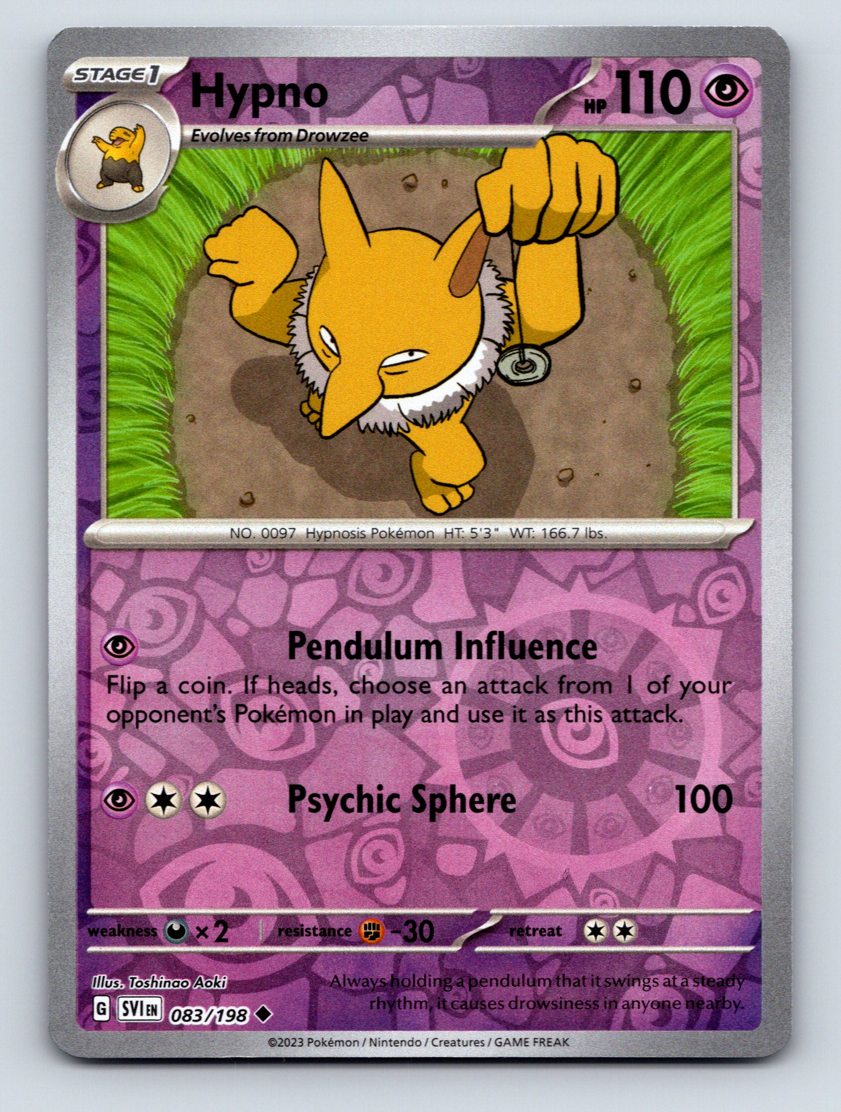 Stage 1 Hypno HP 110 Pendulum Influence Attack Psychic Purple Pokémon ...