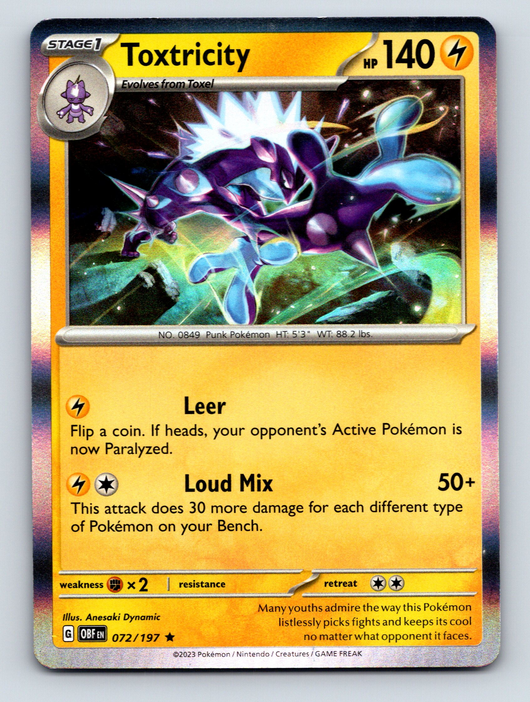 Stage 1 Toxtricity HP 140 Leer Loud Mix Rarity Yellow Vibrant Pokémon ...