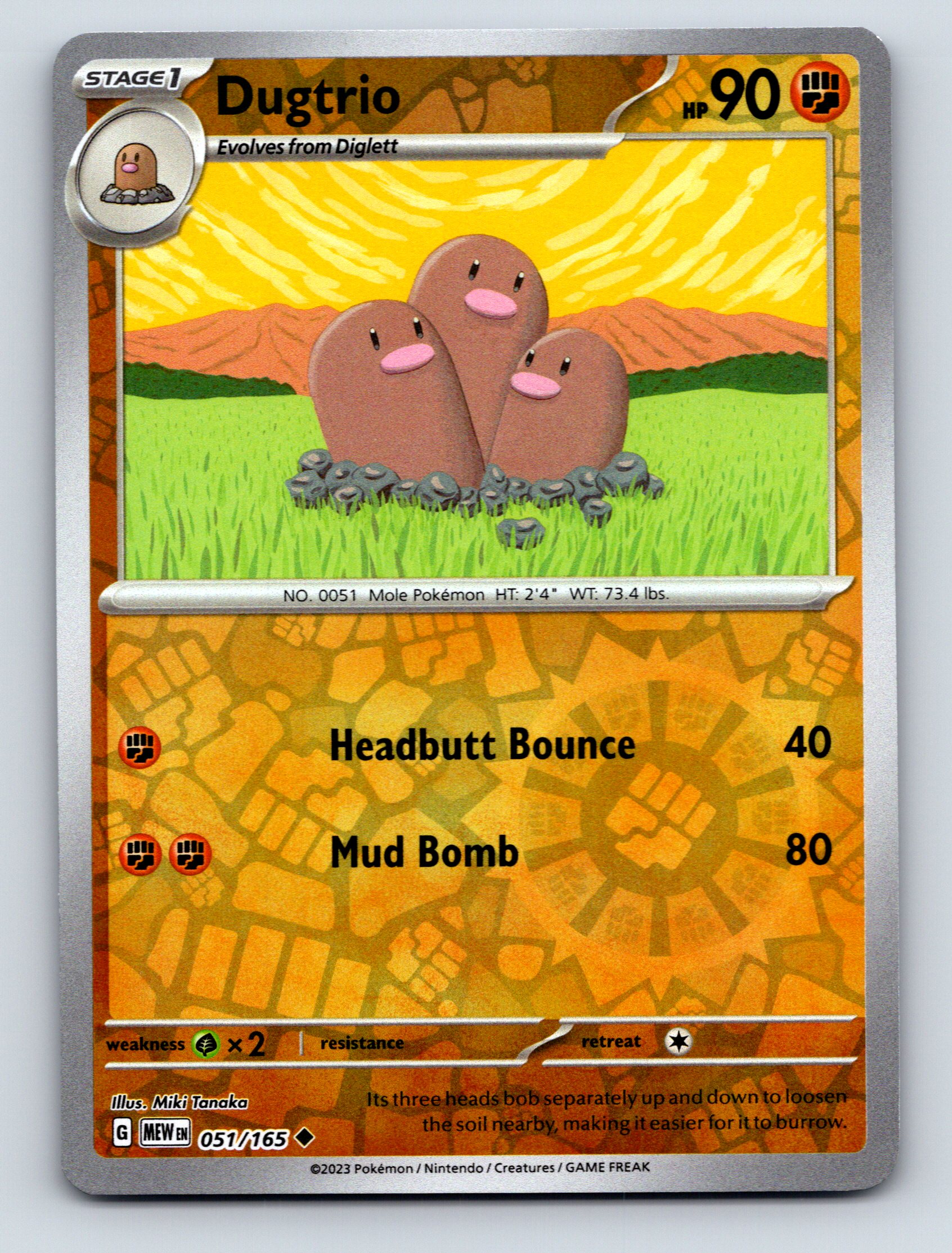 Stage One Dugtrio HP 90 Headbutt Bounce Mud Bomb Rarity Orange Pokémon ...
