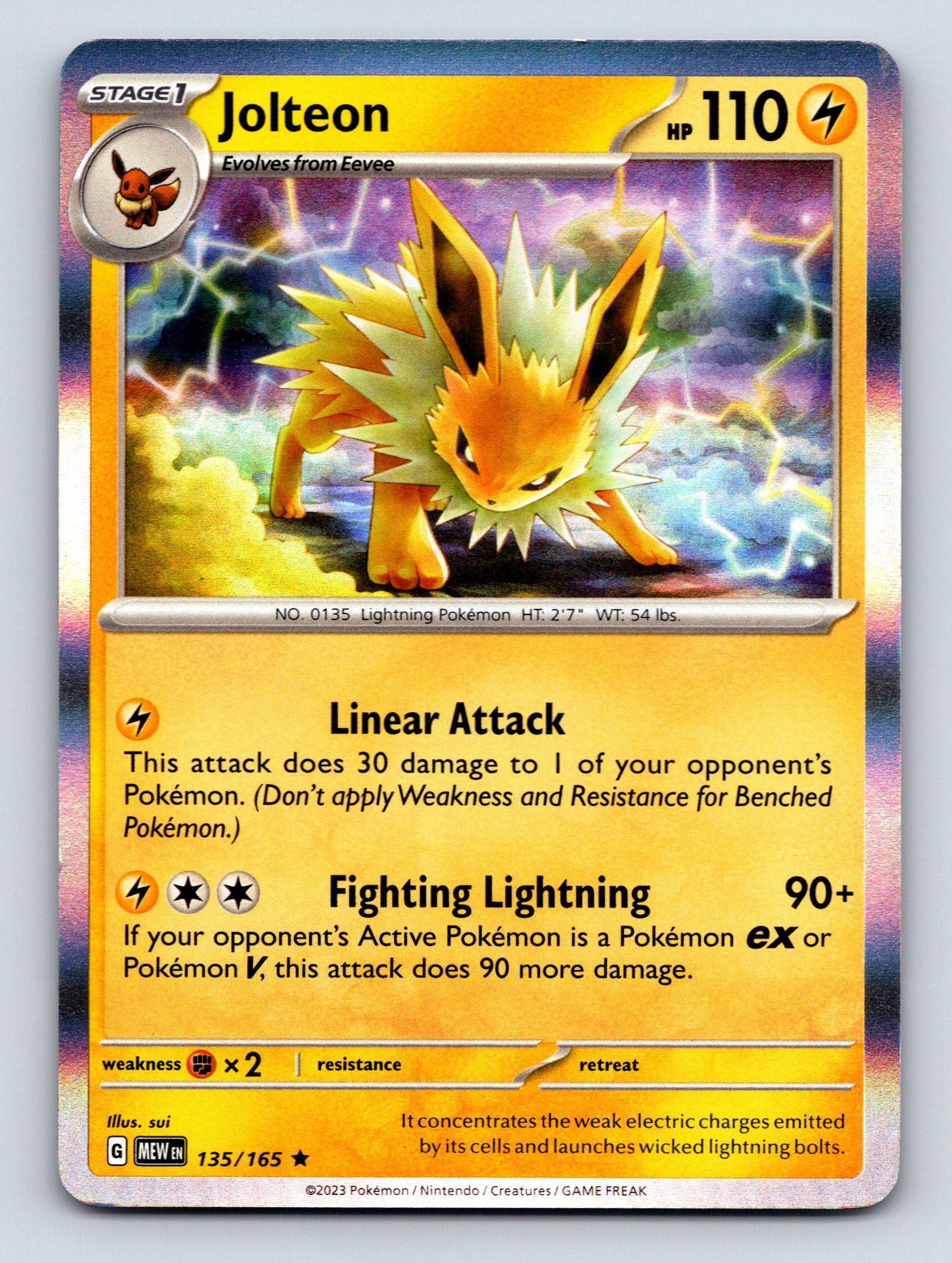 Stage 1 Jolteon HP 110 Linear Attack Fighting Lightning Rarity Yellow ...