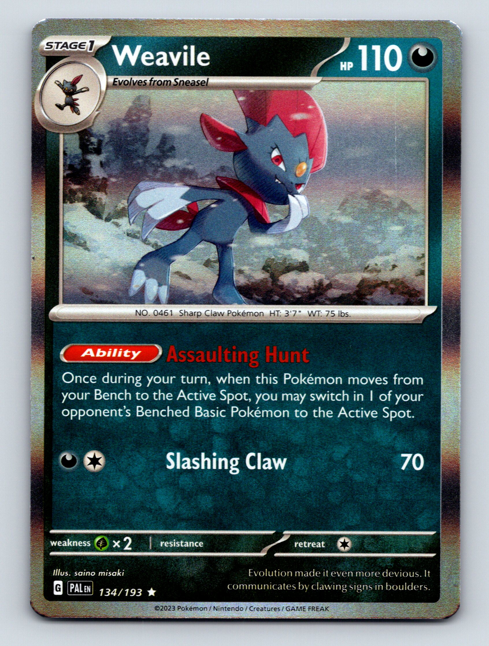 Stage 1 Weavile HP 110 Assulting Hunt Slashing Claw Ability Dark Black ...