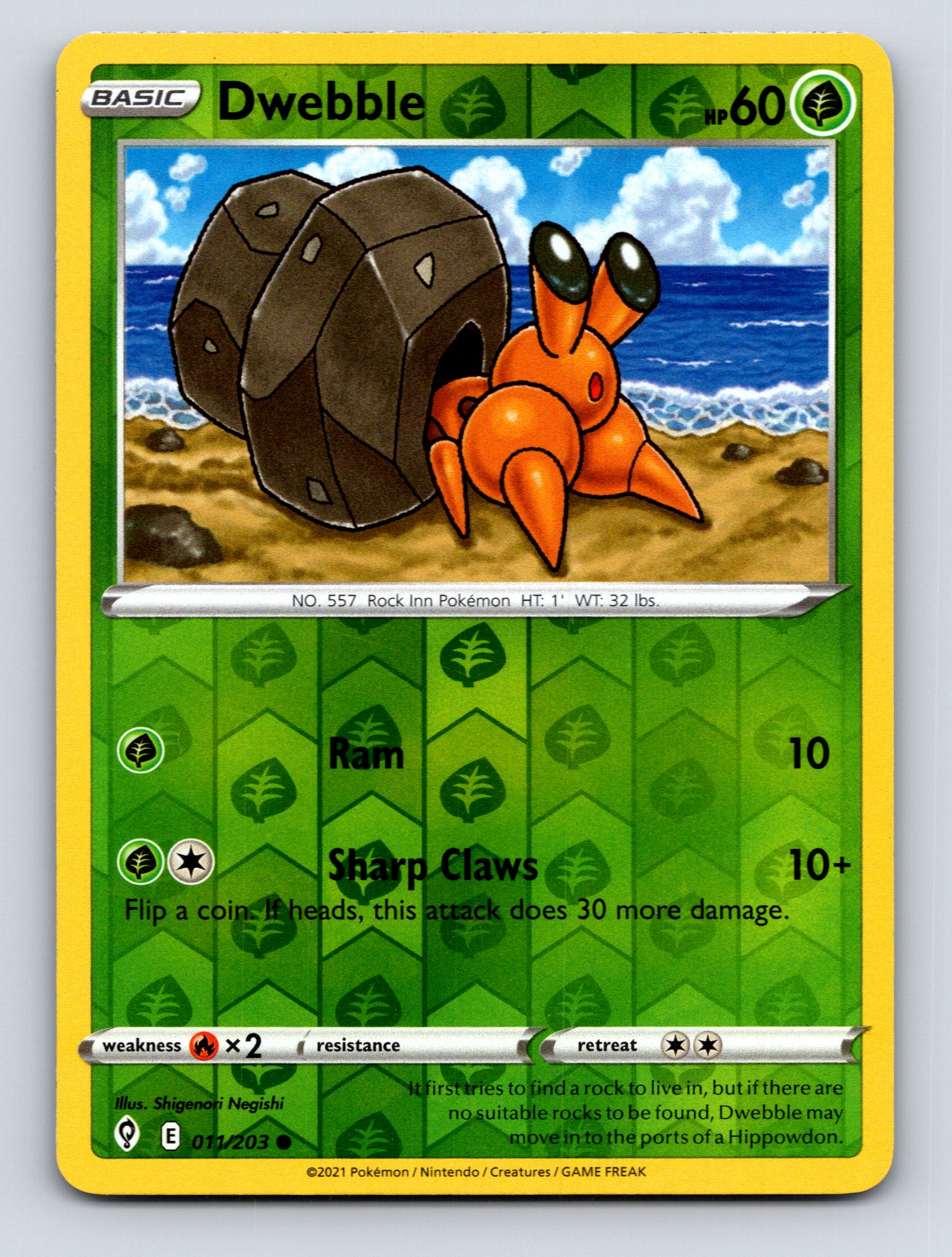 Basic Dwebble HP 60 Ram Sharp Claws Rarity Green Scenic Pokémon | eBay