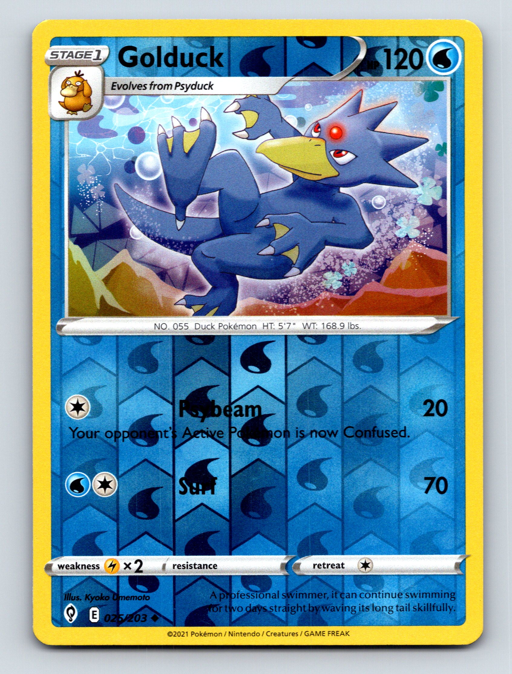 Stage 1 Golduck HP 120 Psybeam Attack Rarity Blue Colorful Pokémon Card ...