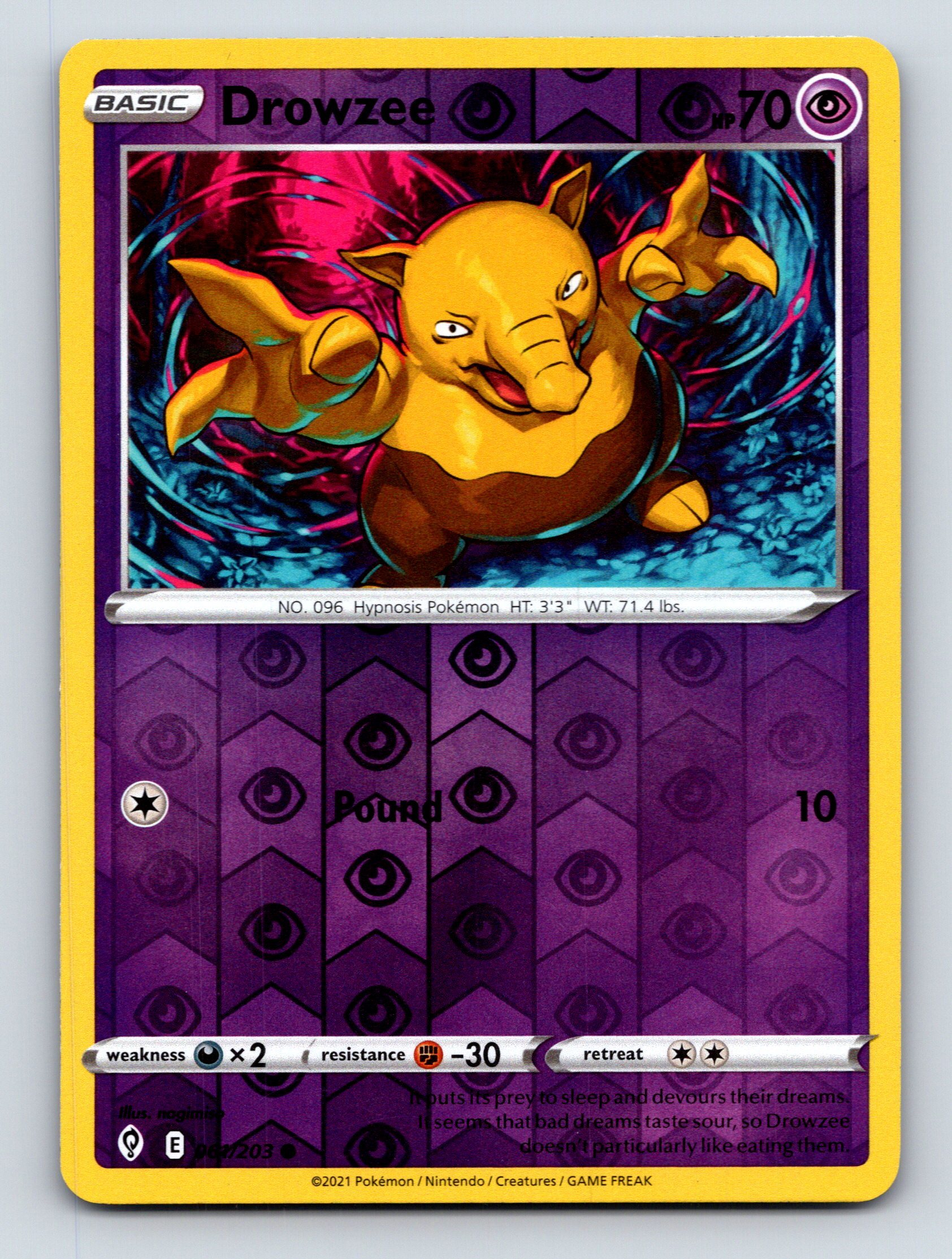 Basic Drowzee HP 70 Hypnosis Pound Attack Rarity Purple Pokémon Card | eBay