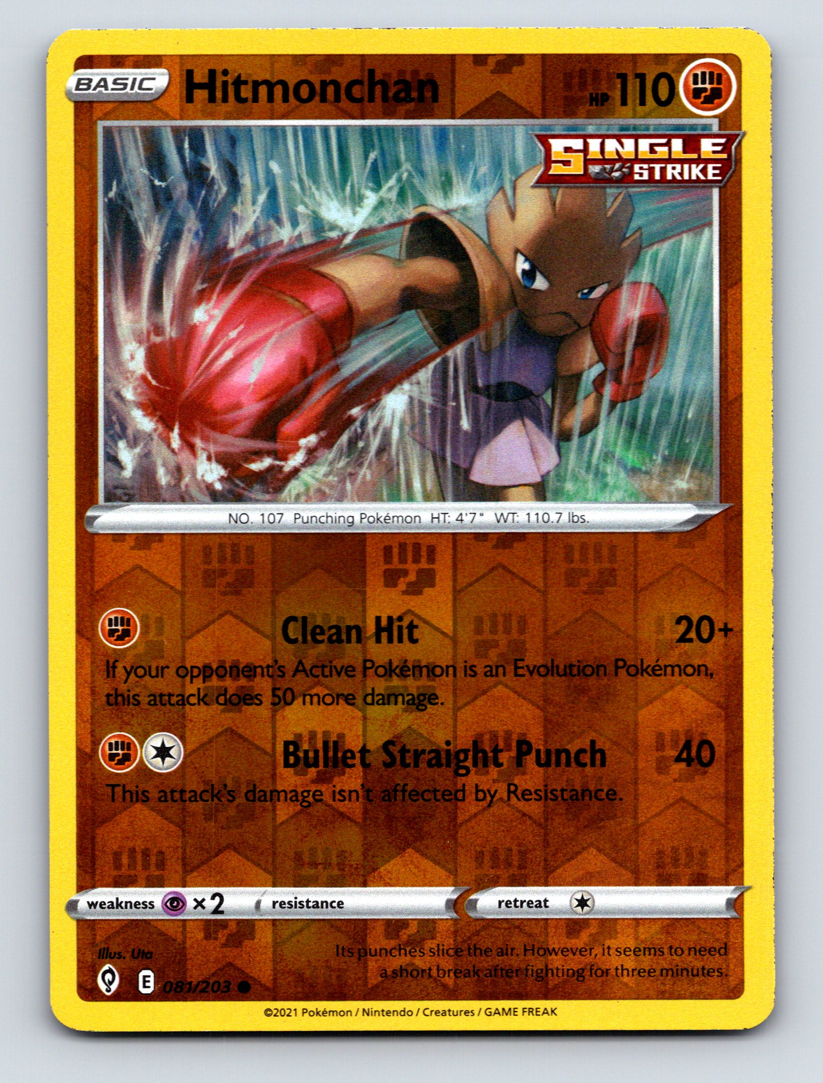 Basic Hitmonchan HP 110 Single Strike Attack Power Rarity Red Colorful ...