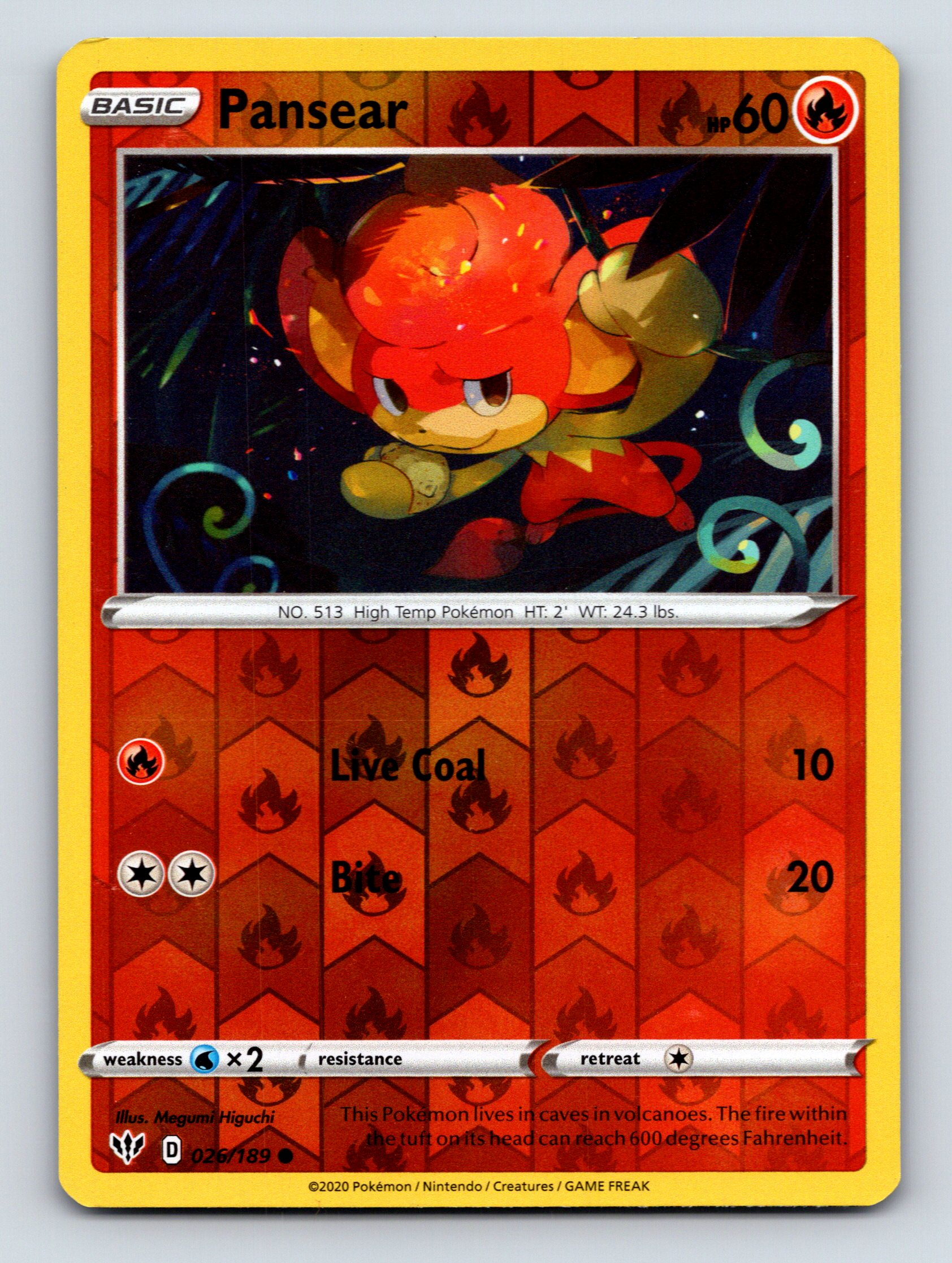 Basic Pansear HP 60 Live Coal Bite Pokémon Card Red Fiery Core | eBay