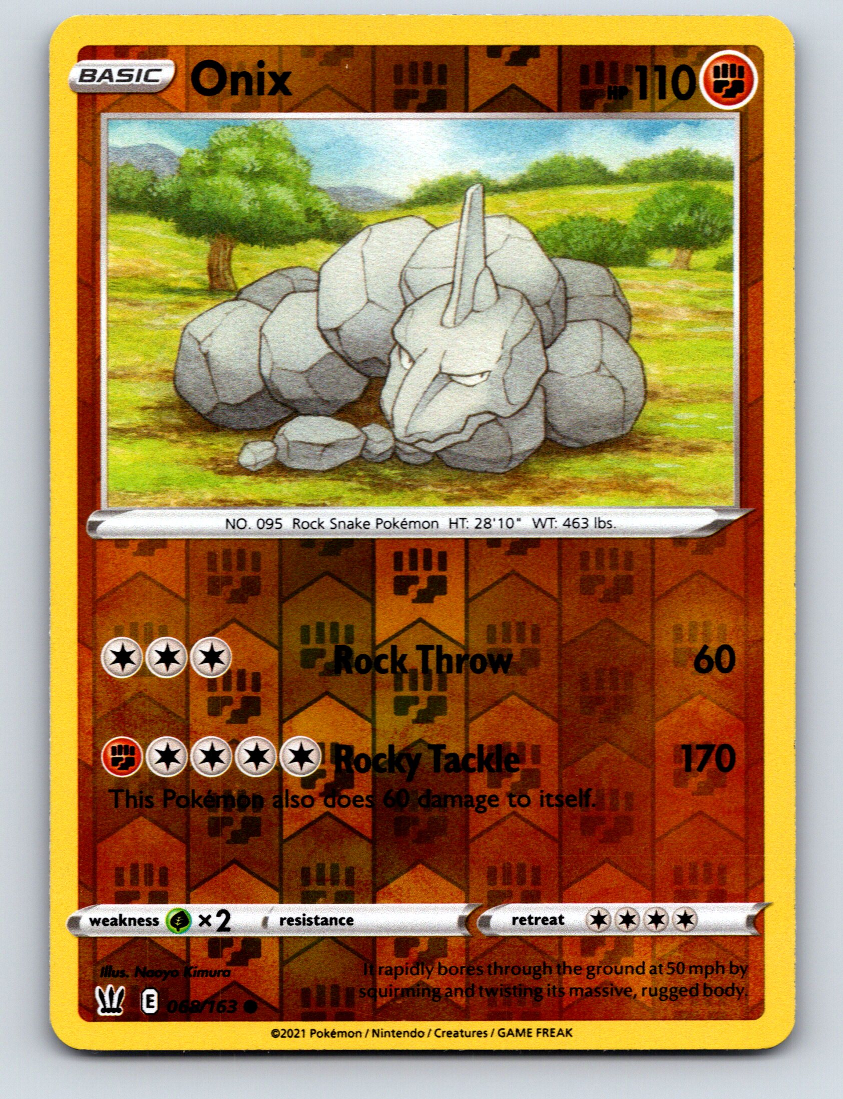 Basic Onix HP 110 Rock Throw Rocky Tackle Rarity Brown Pokémon Card | eBay