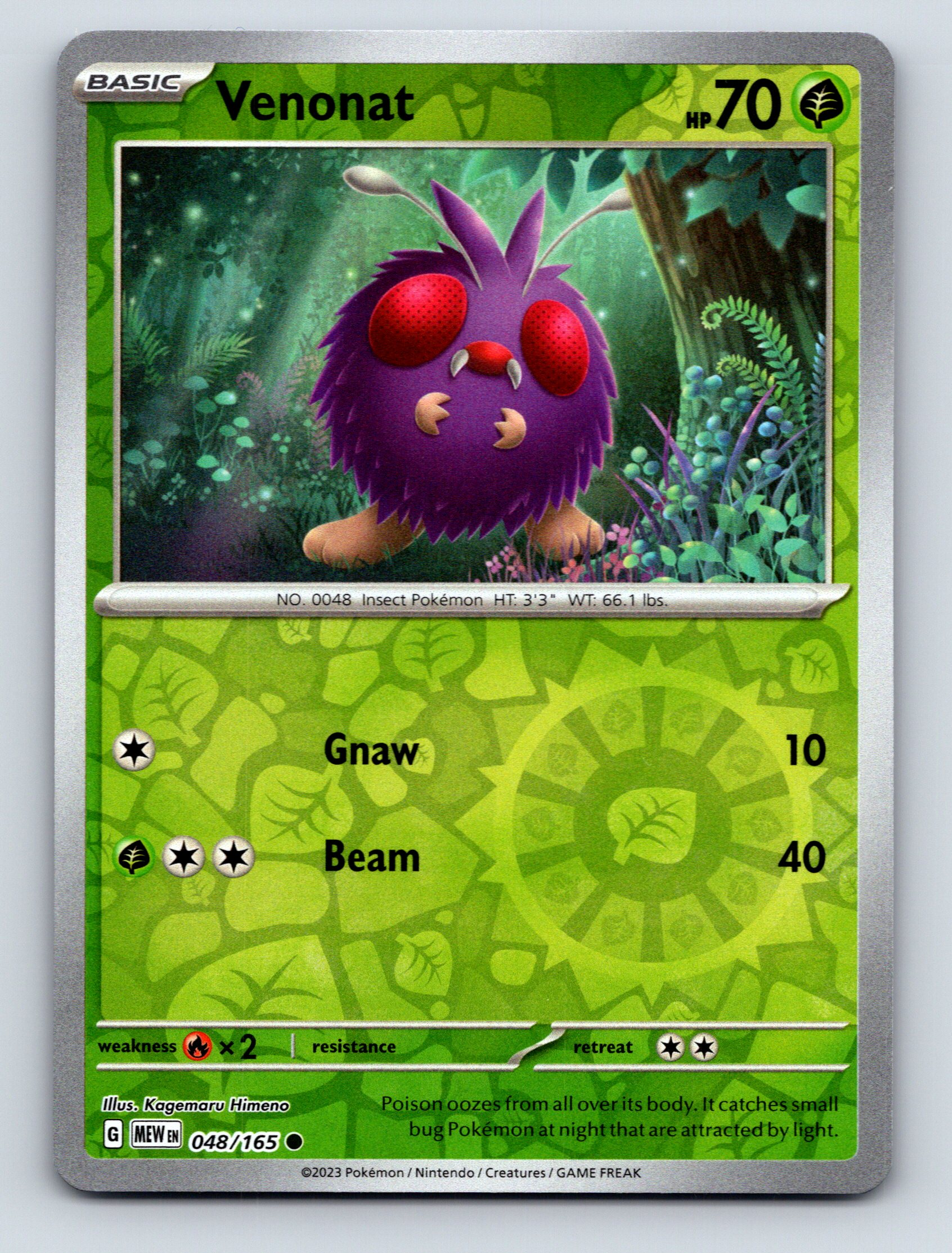 Basic Venonat HP 70 Gnaw Beam Attack Insect Pokémon Green Theme Card | eBay