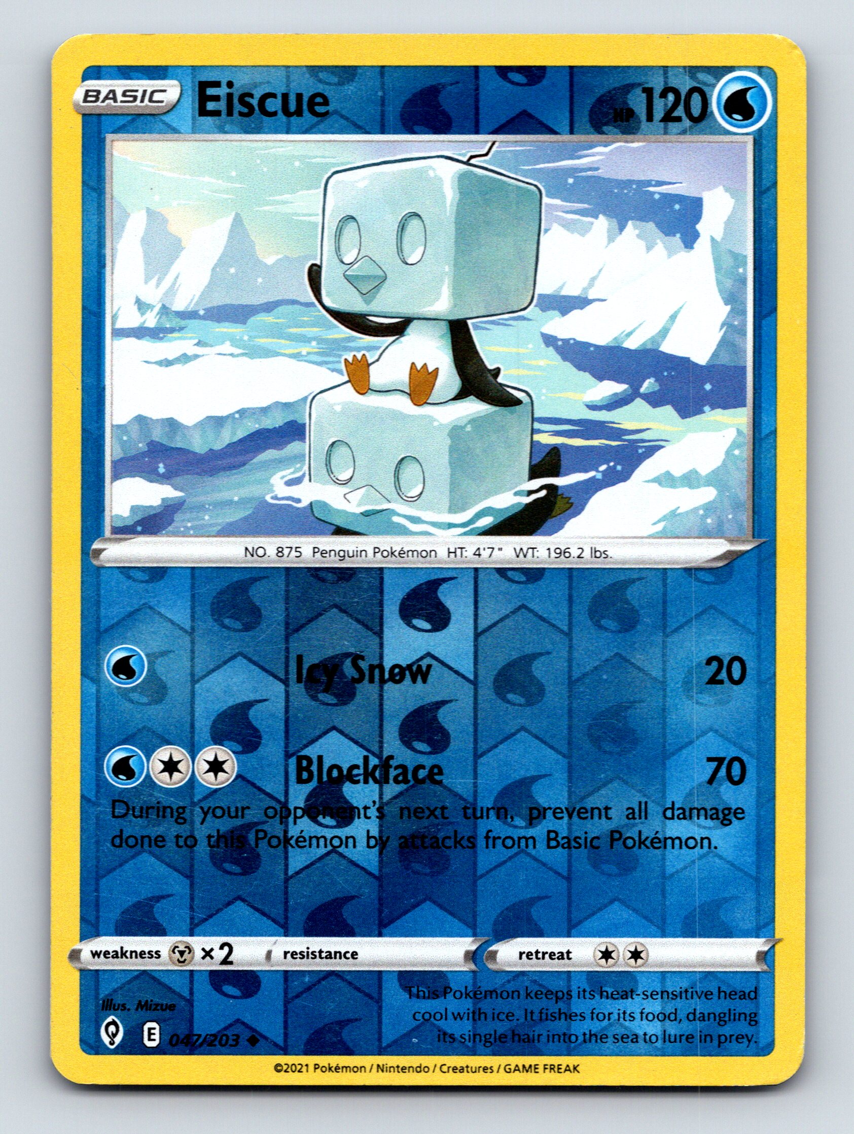 Basic Eiscue HP 120 Icy Snow Blockface Attack Rarity Blue Pokémon Card ...
