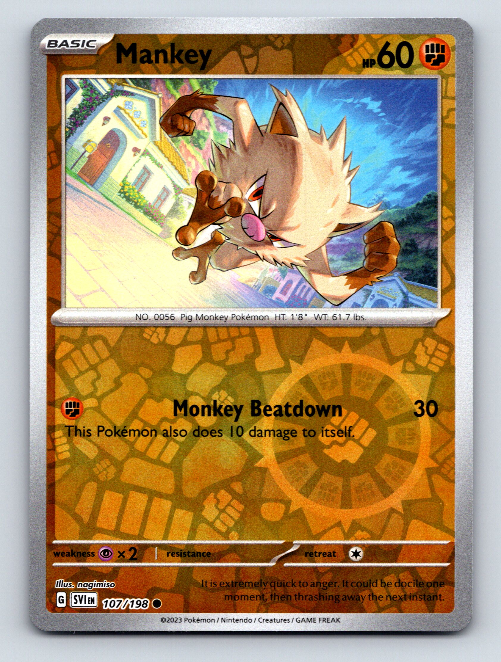 Basic Mankey HP 60 Monkey Beatdown Attack Rarity Orange Intense Pokémon ...