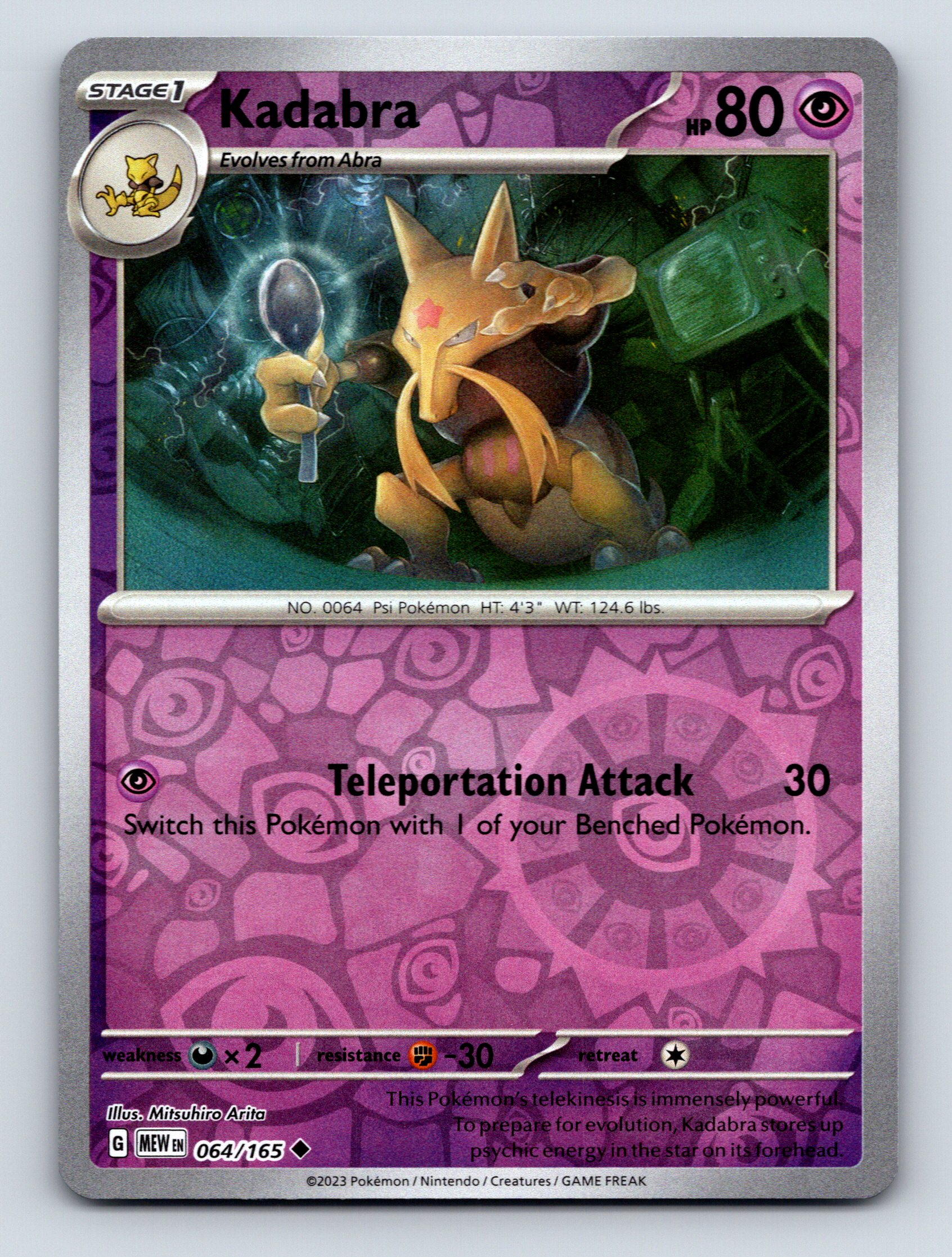 Stage 1 Kadabra HP 80 Teleportation Attack Purple Psychic Pokémon Card ...