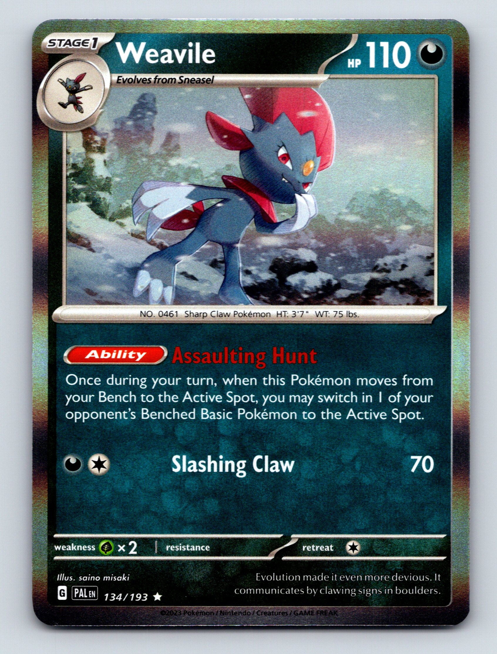 Stage 1 Weavile HP 110 Slashing Claw Ability Rarity Dark Pokémon | eBay