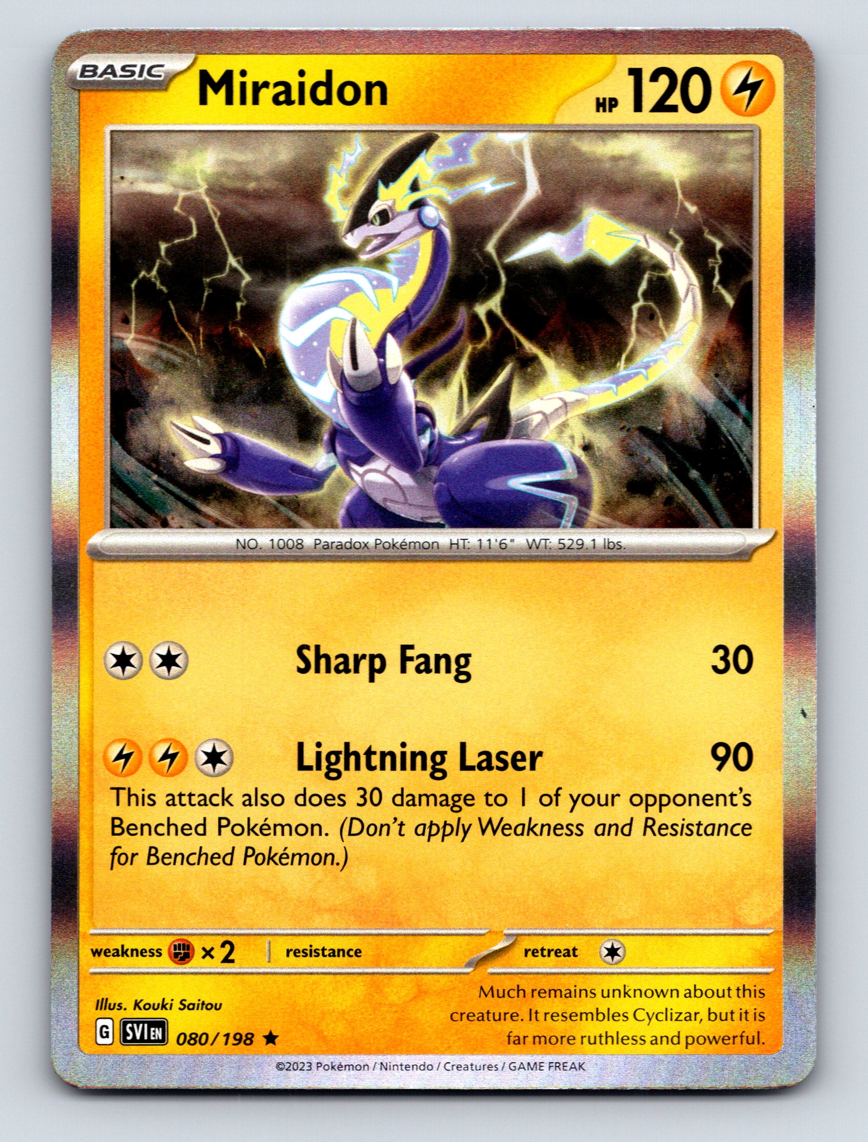 Basic Miraidon HP 120 Sharp Fang Lightning Laser Rarity Yellow Pokémon ...