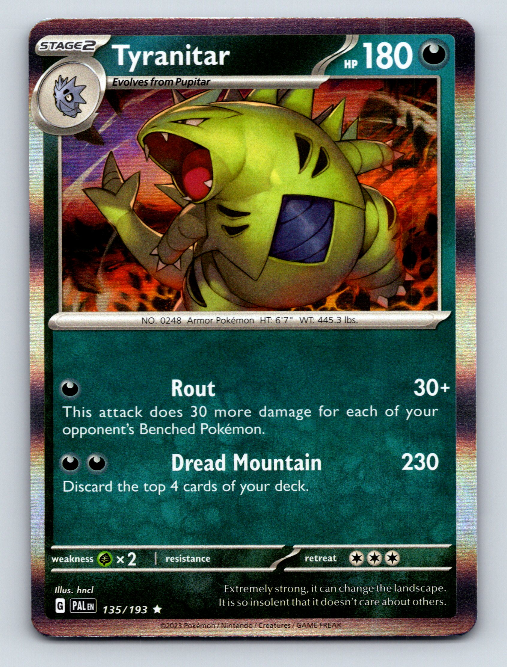 Stage 2 Tyranitar HP 180 Rout Dread Mountain Rarity Dark Pokémon Green ...