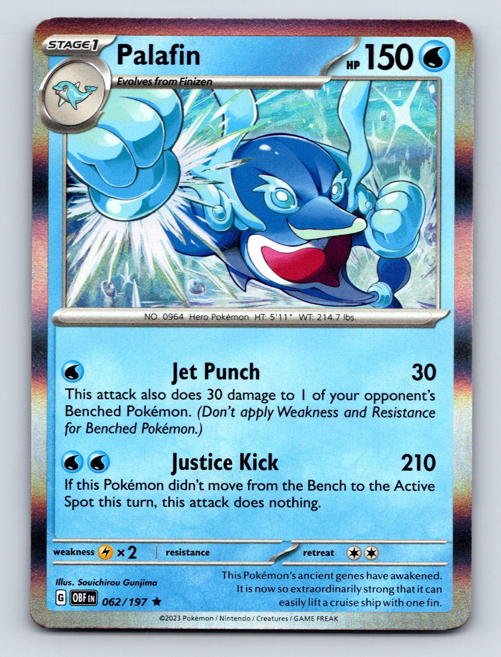 Stage 1 Palafin HP 150 Jet Punch Justice Kick Rarity Blue Card Pokémon ...