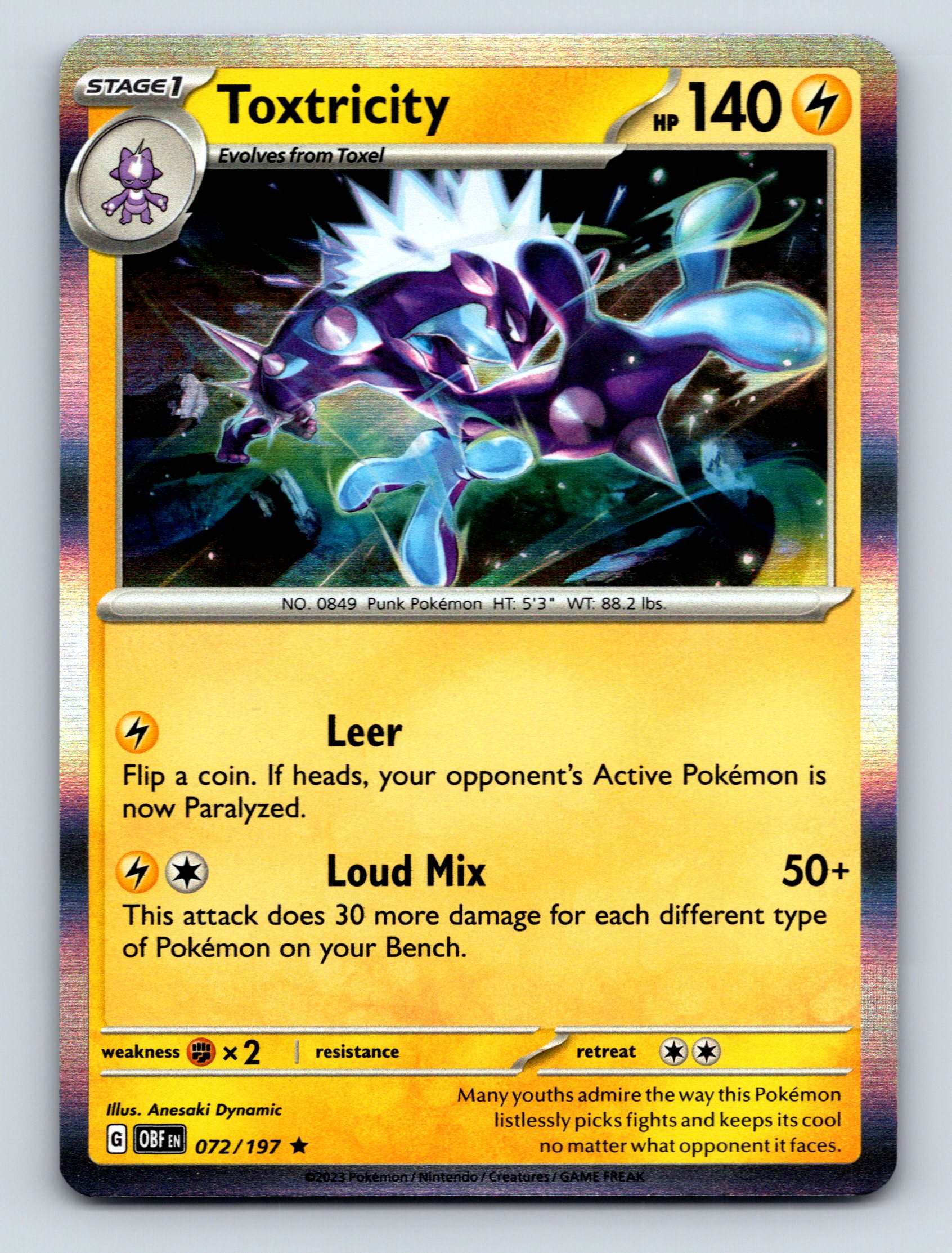 Stage 1 Toxtricity HP 140 Loud Mix Attack Rare Yellow Pokémon Card | eBay