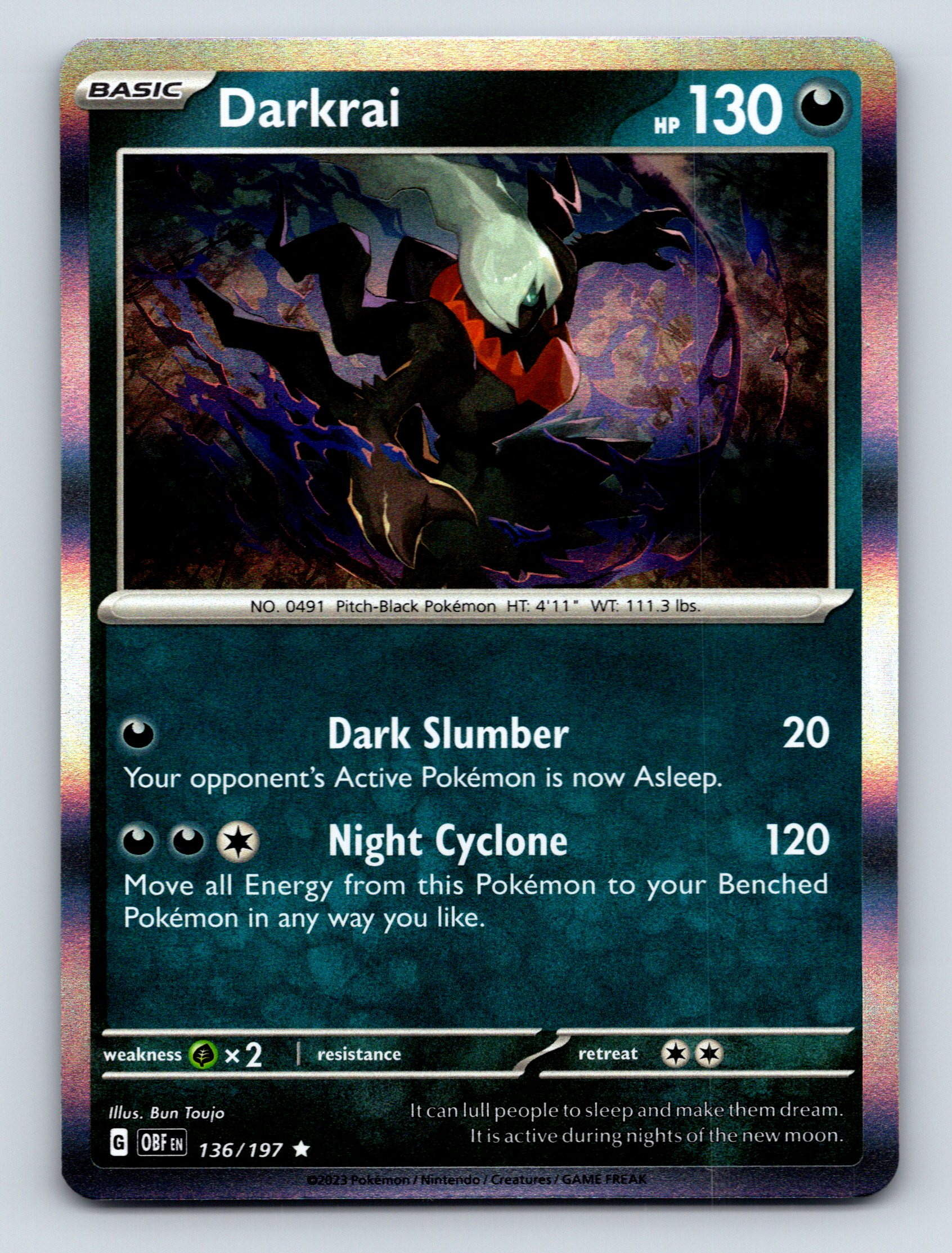Basic Darkrai HP 130 Dark Slumber Night Cyclone Rare Dark Monstrous ...