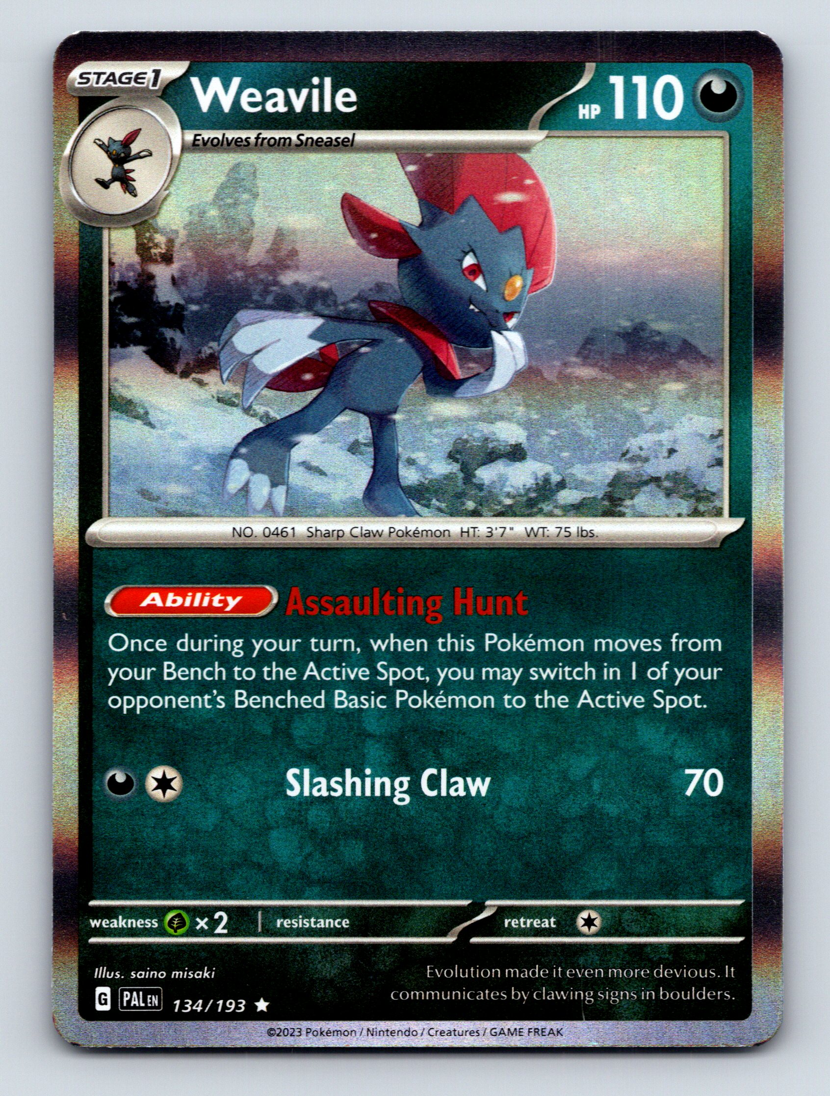 Stage 1 Weavile HP 110 Assulting Hunt Ability Dark Sharp Claw Pokémon ...
