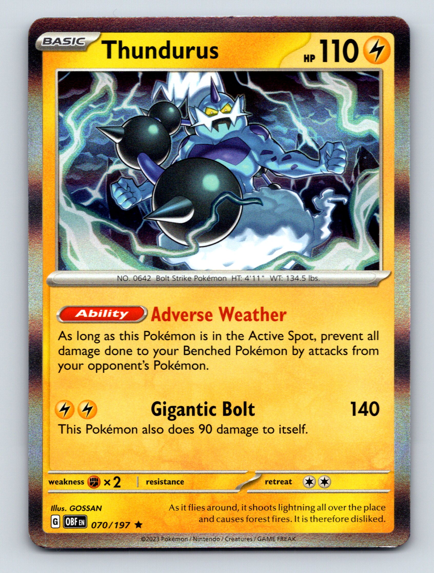 Basic Thundurus HP 110 Gigantic Bolt Attack Rarity Yellow Thunder ...