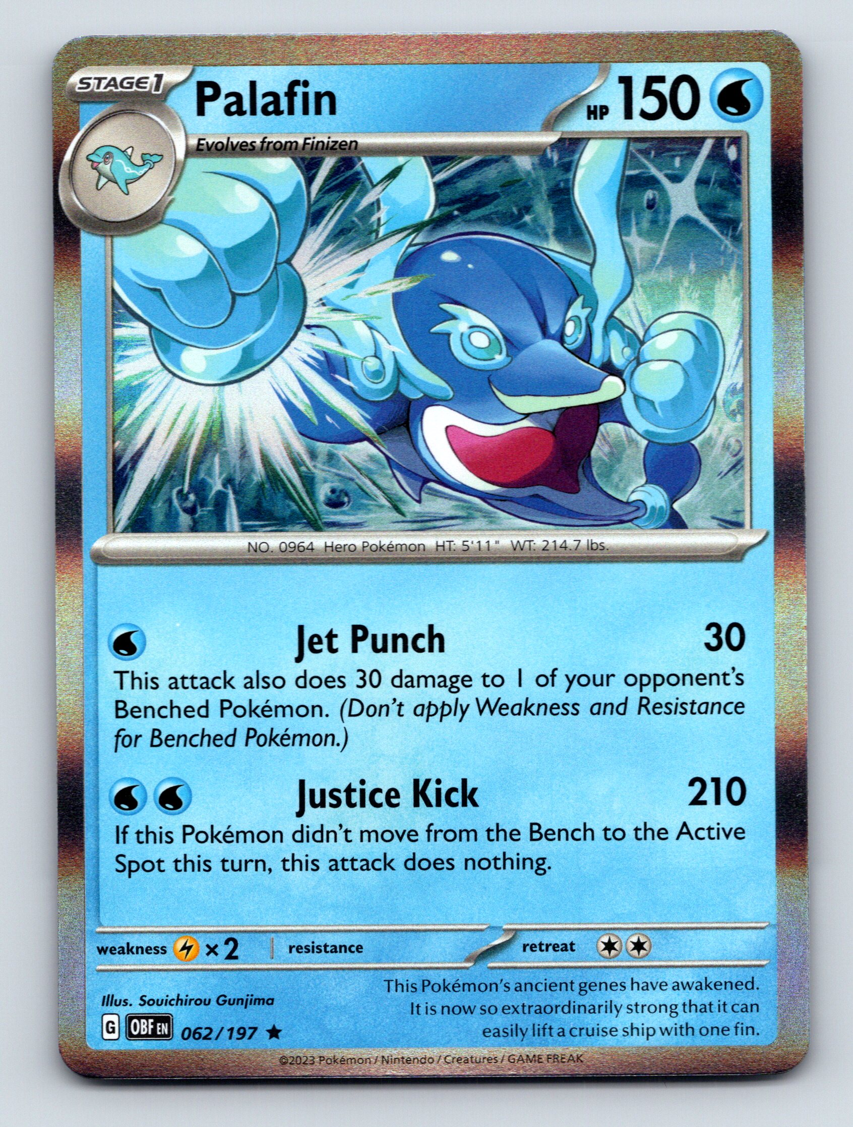 Stage 1 Palafin HP 150 Jet Punch Justice Kick Rare Blue Pokémon Card | eBay