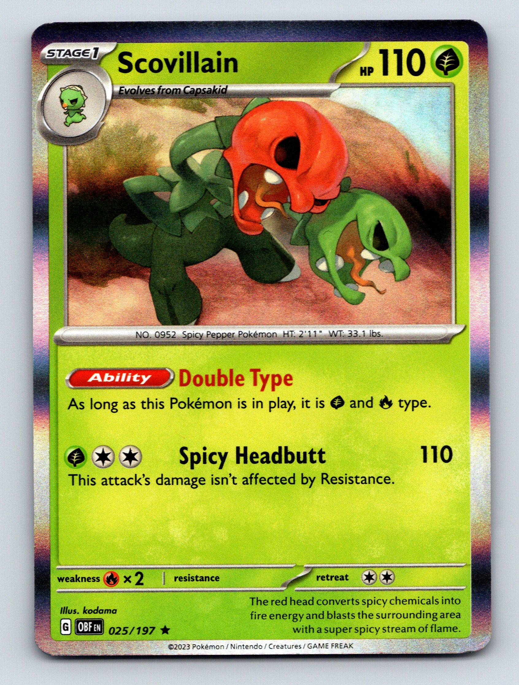 Stage 1 Scovillain HP 110 Spicy Headbutt Rarity Green Colorful Pokémon ...