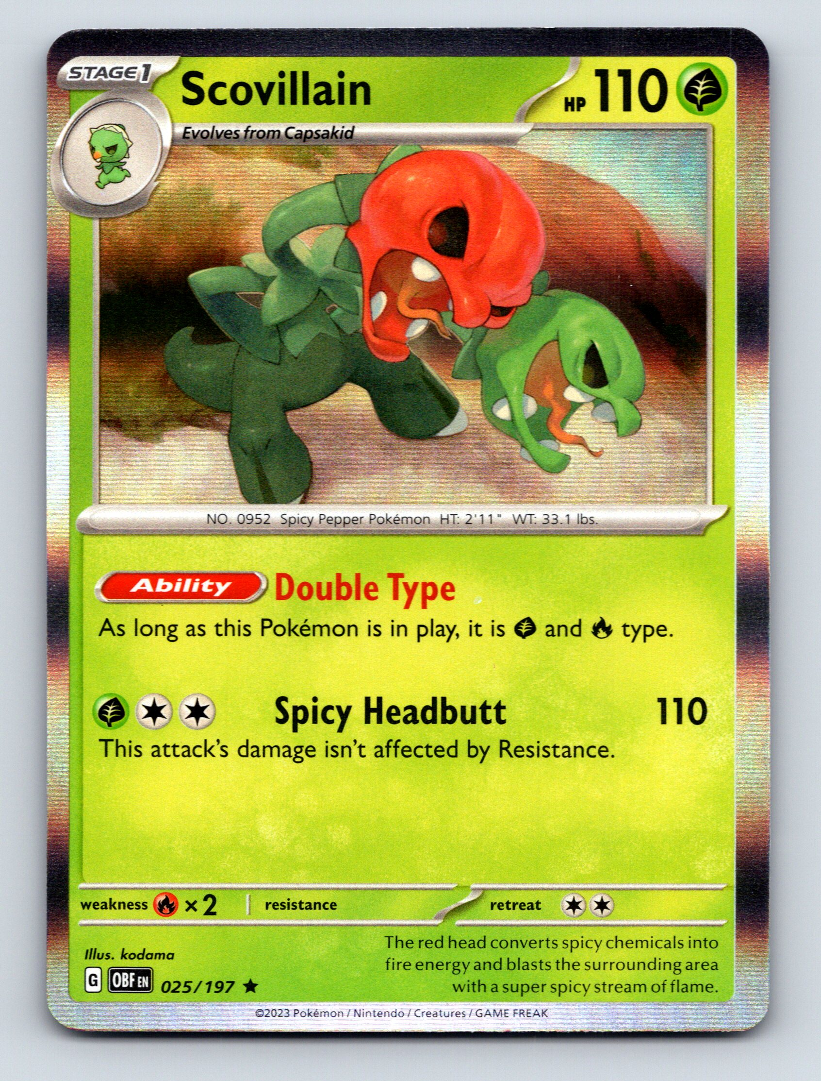 Stage 1 Scovillain HP 110 Double Type Ability Spicy Headbutt Green ...