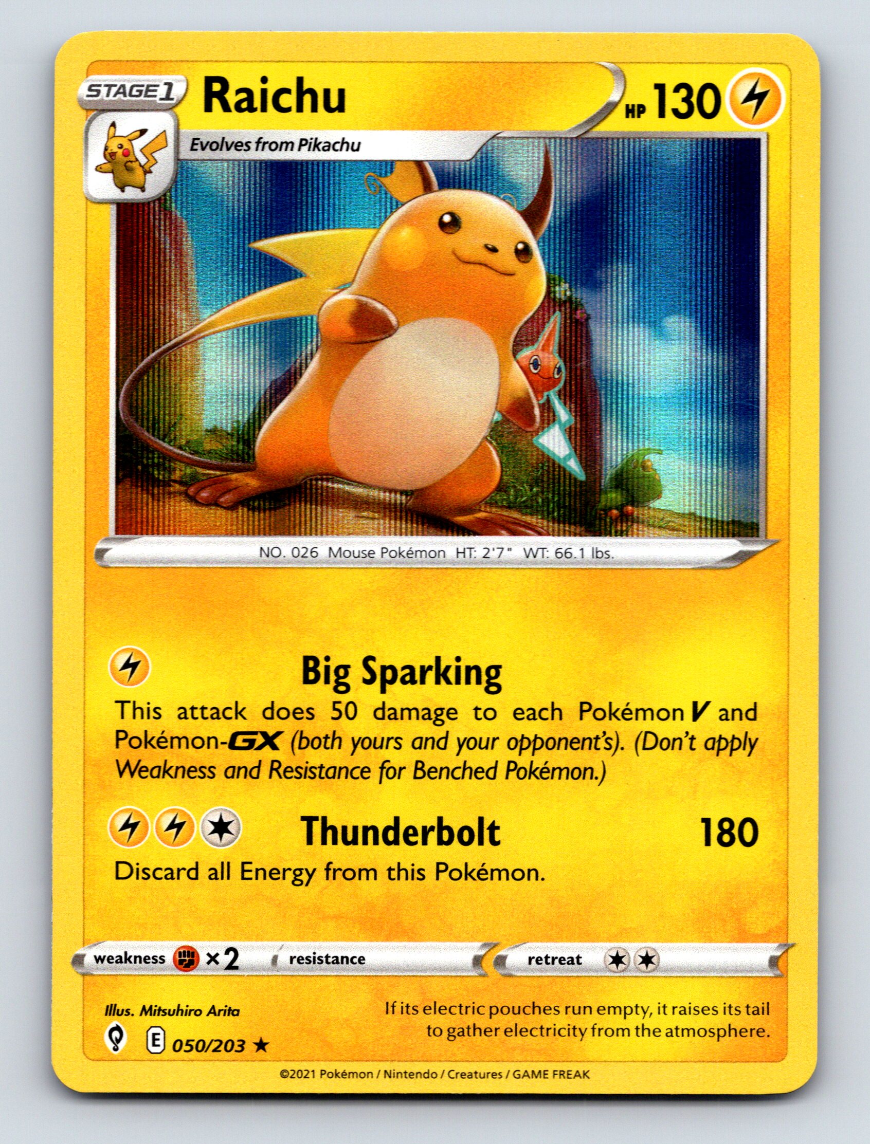 Stage 1 Raichu HP 130 Thunderbolt Attack Rarity Yellow Bright Pokémon ...