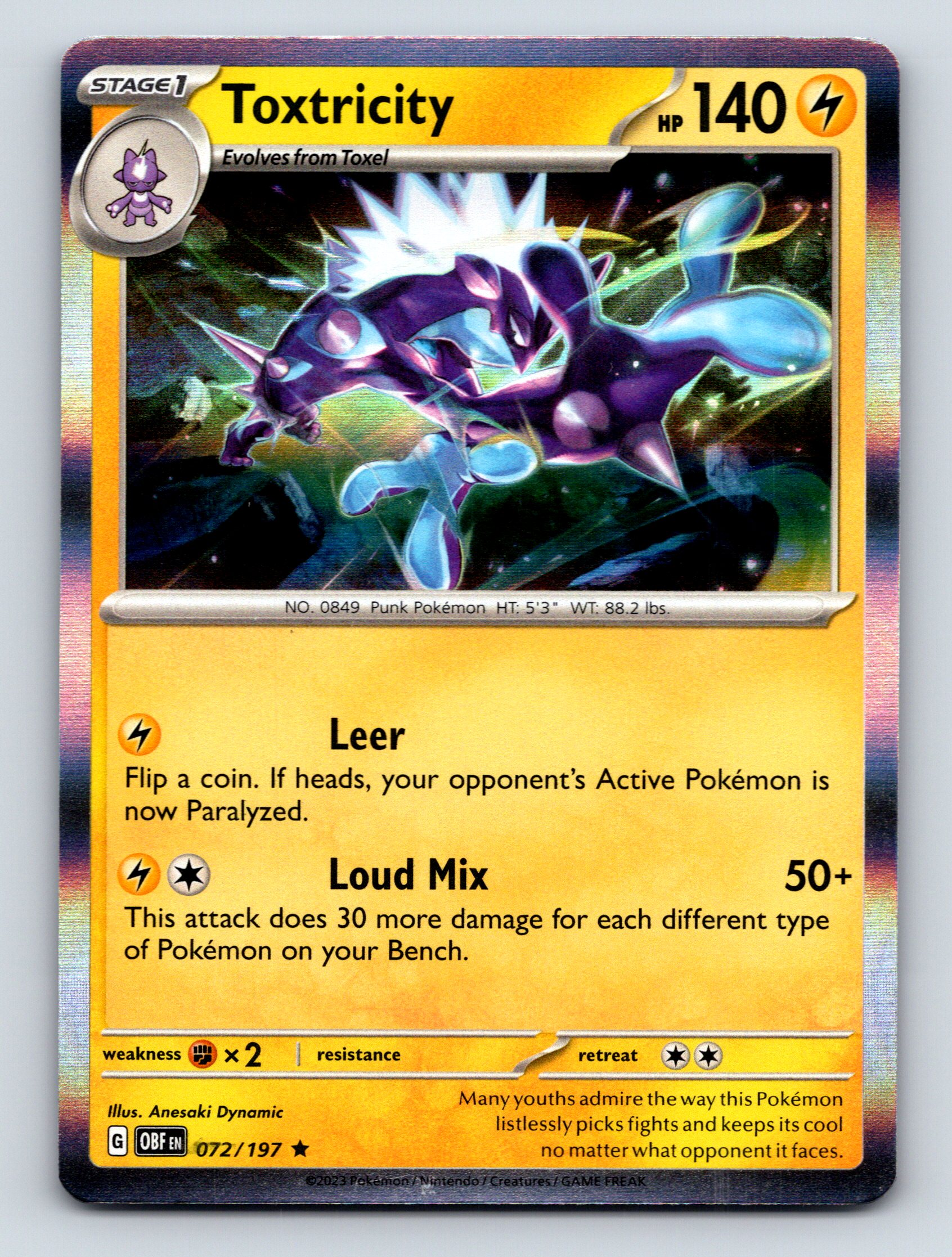 Stage 1 Toxtricity HP 140 Leer Loud Mix Rarity Yellow Vibrant Pokémon ...