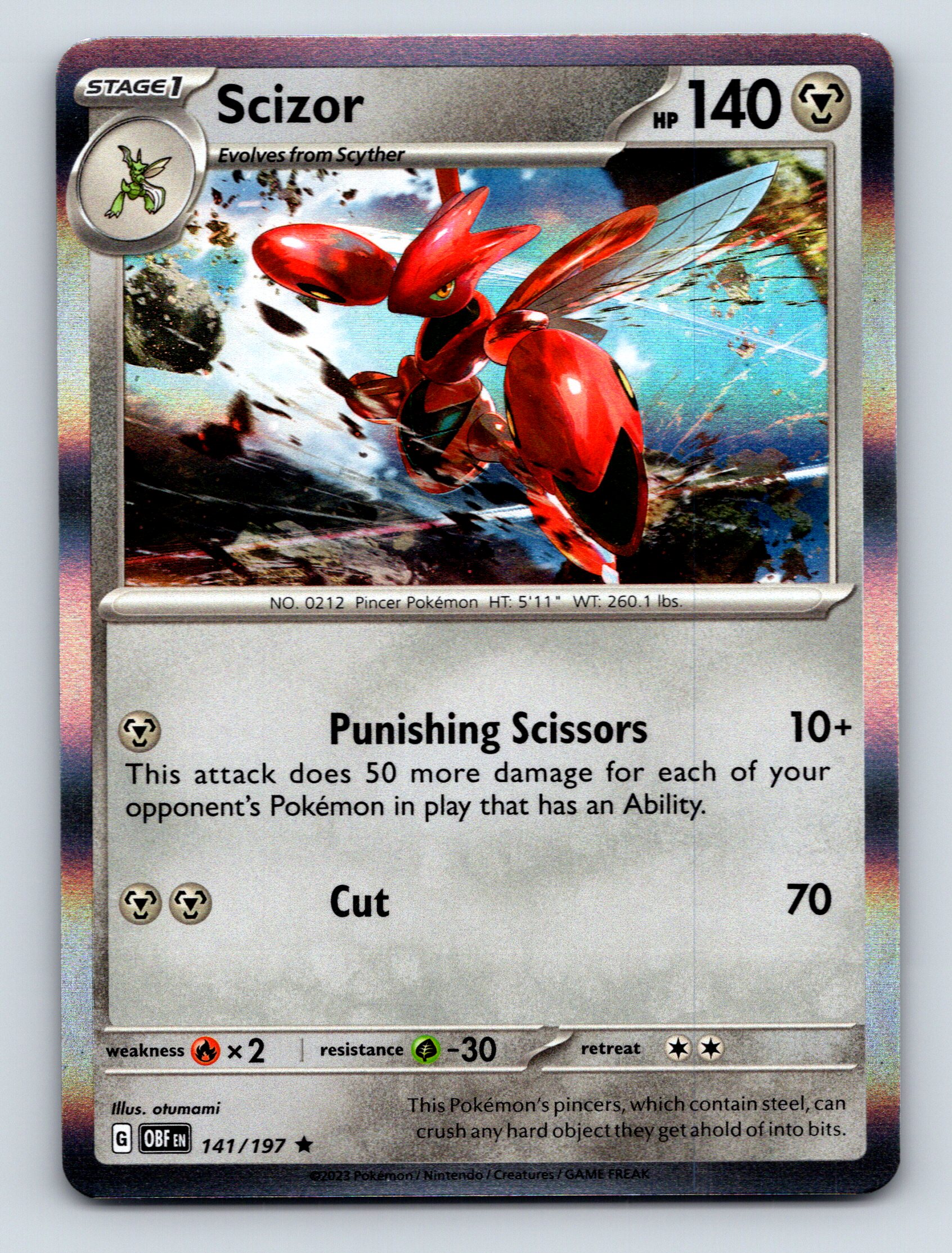 Stage 1 Scizor HP 140 Punishing Scissors Attack Steel Pokémon Card Gray ...