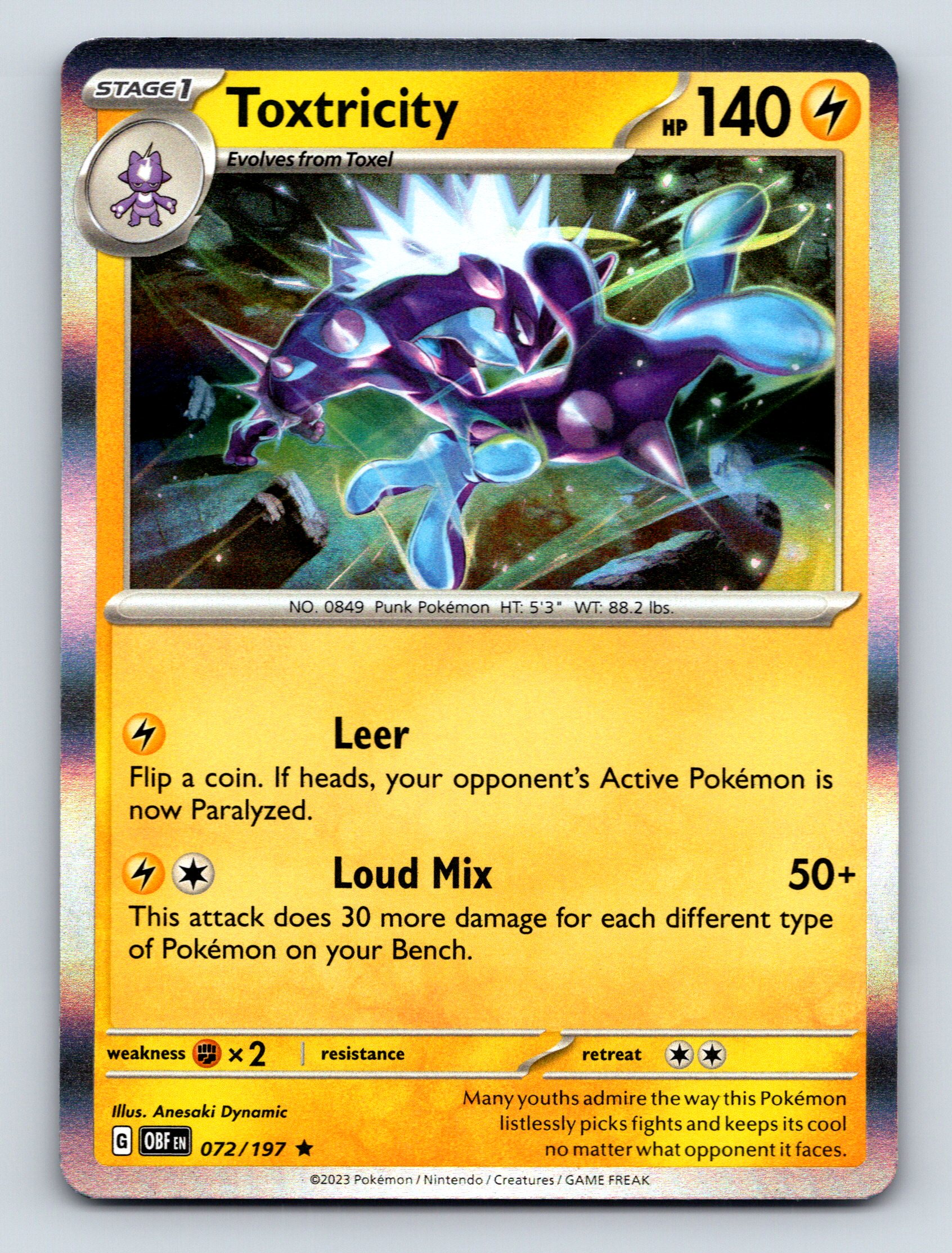Stage 1 Toxtricity HP 140 Loud Mix Attack Rarity Yellow Dark Pokémon | eBay
