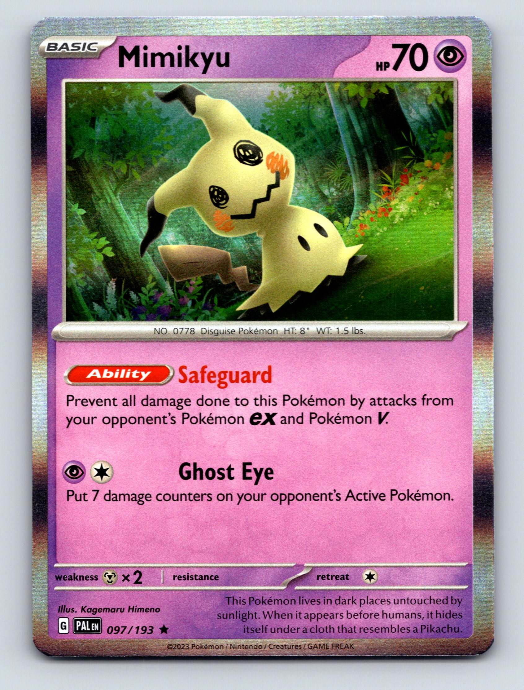 Basic Mimikyu HP 70 Safeguard Ability Ghost Eye Attack Purple Pokémon ...