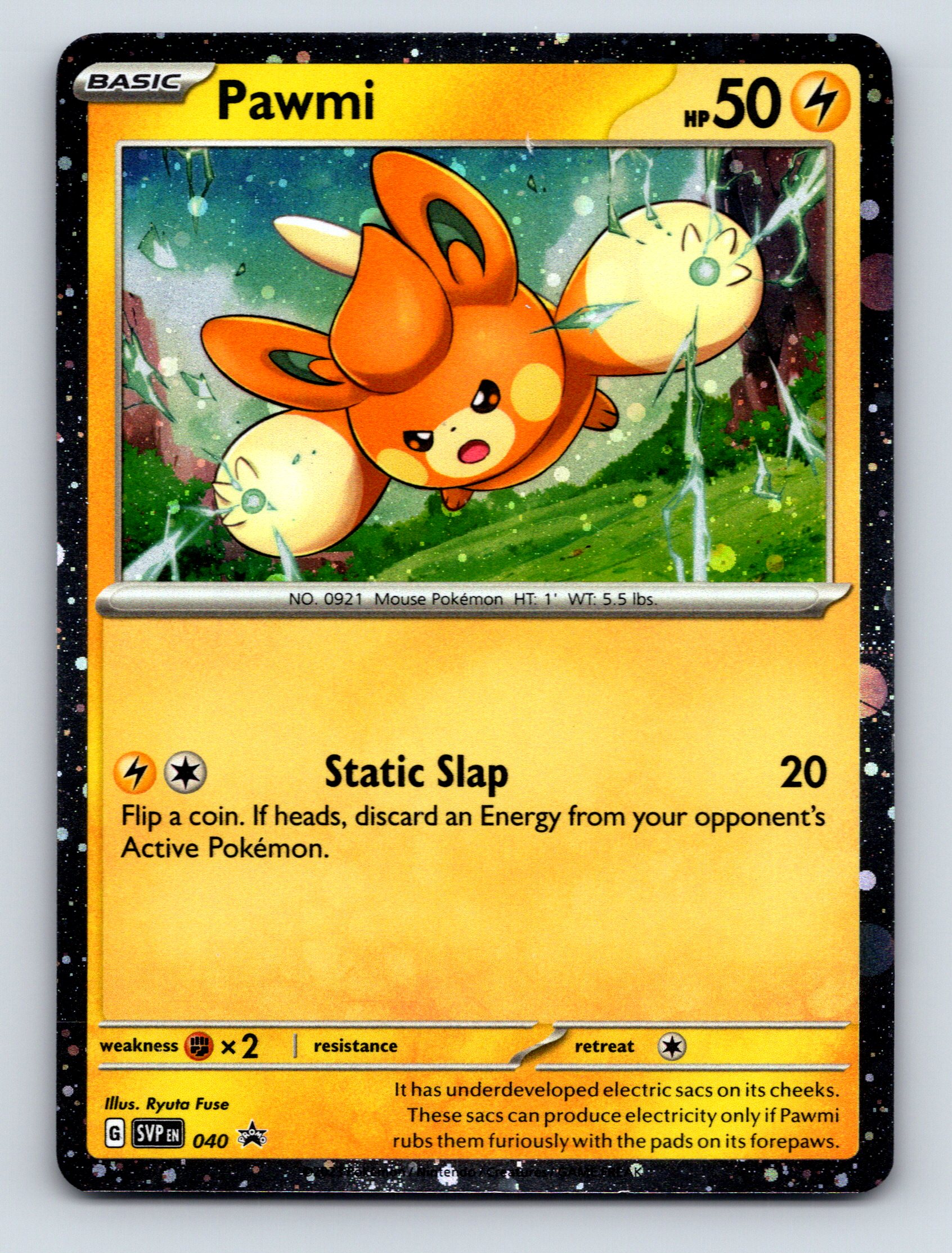 Basic Pawmi HP 50 Static Slap Attack Shiny Star Yellow Pokémon Card | eBay