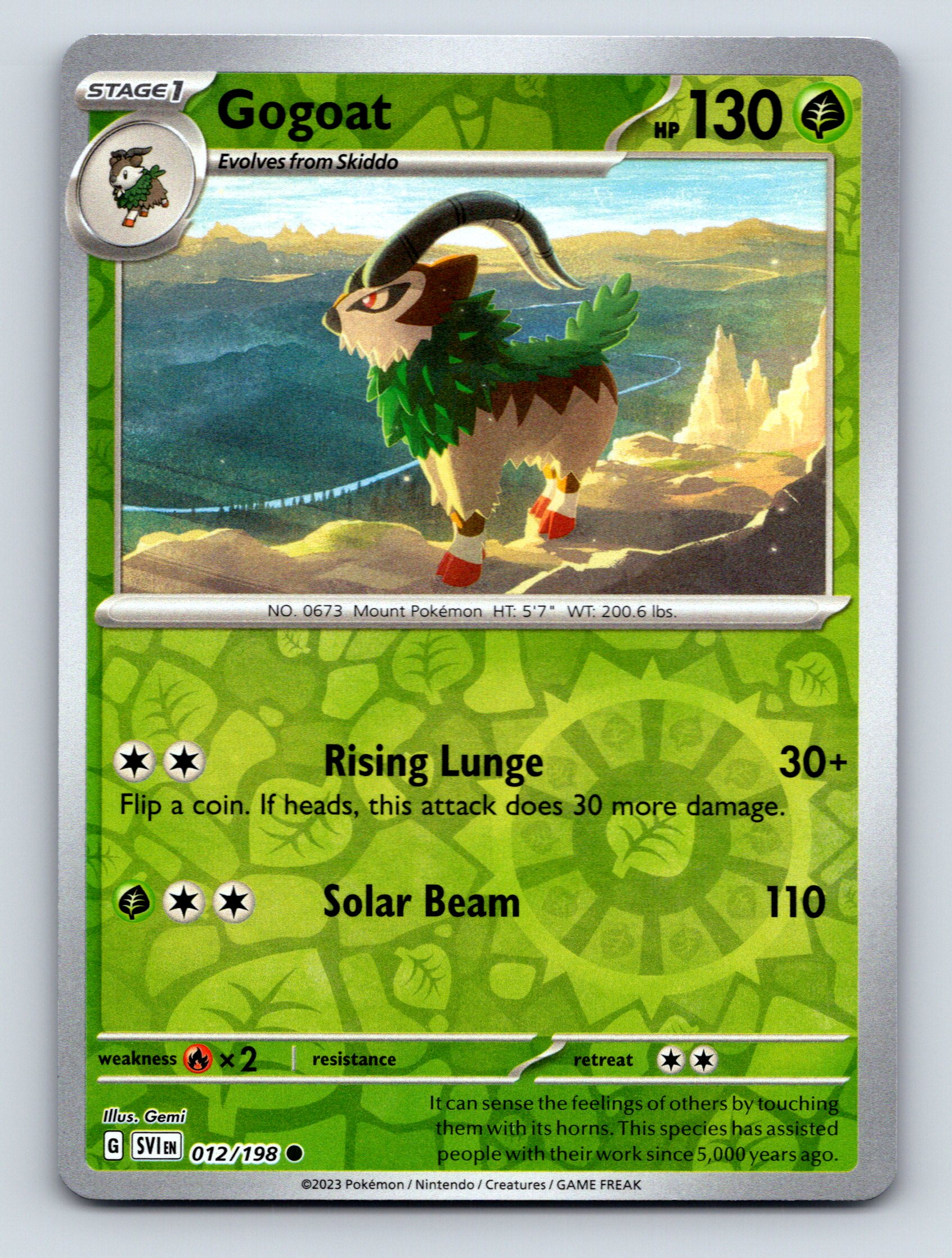 Stage 1 Gogoat HP 130 Rising Lunge Solar Beam Green Pokémon Card | eBay