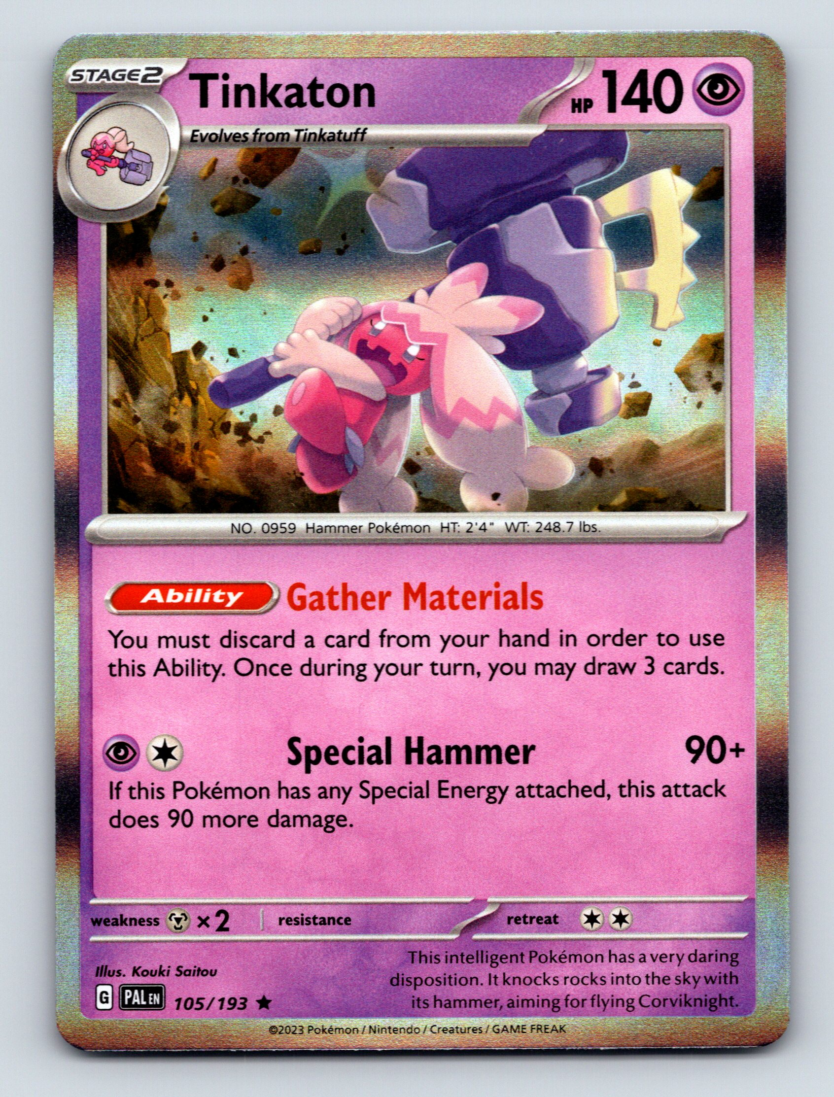 Stage Two Tinkaton HP 140 Special Hammer Attack Rarity Pink Pokémon ...