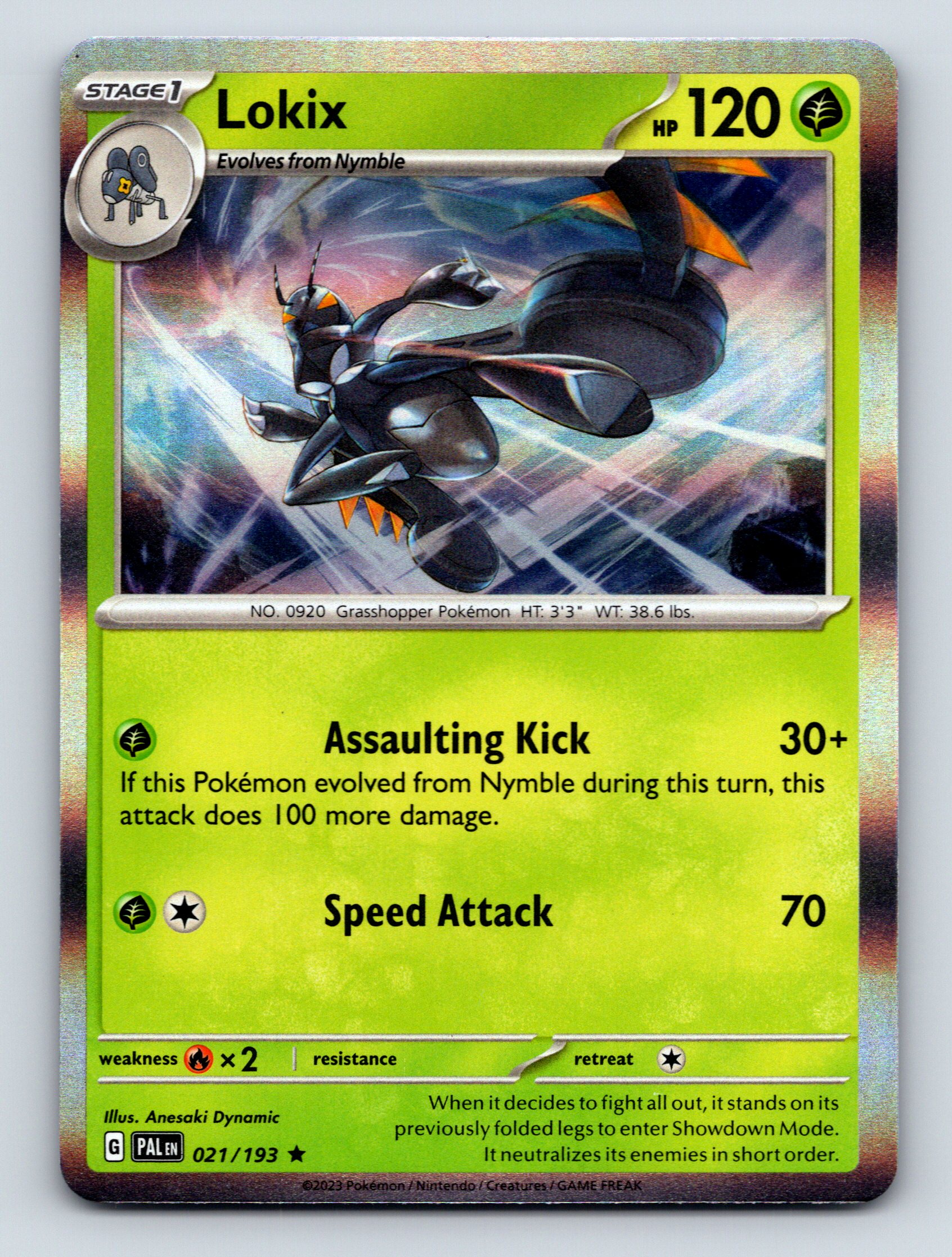 Stage 1 Lokix HP 120 Assulting Kick Speed Attack Rarity Green Pokémon ...