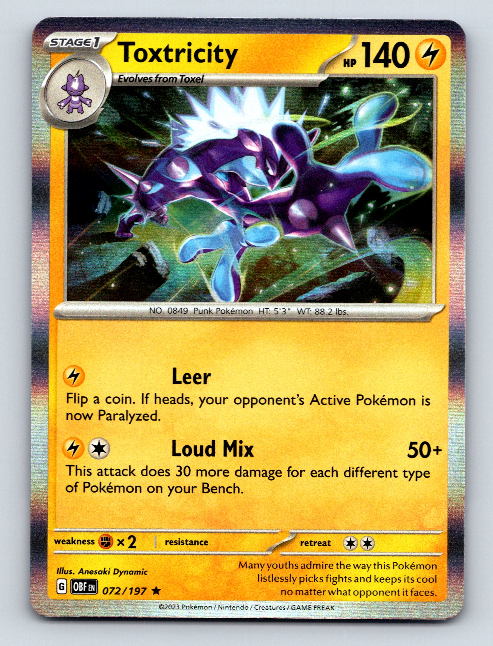 Stage 1 Toxtricity HP 140 Leer Loud Mix Attack Rarity Yellow Pokémon | eBay