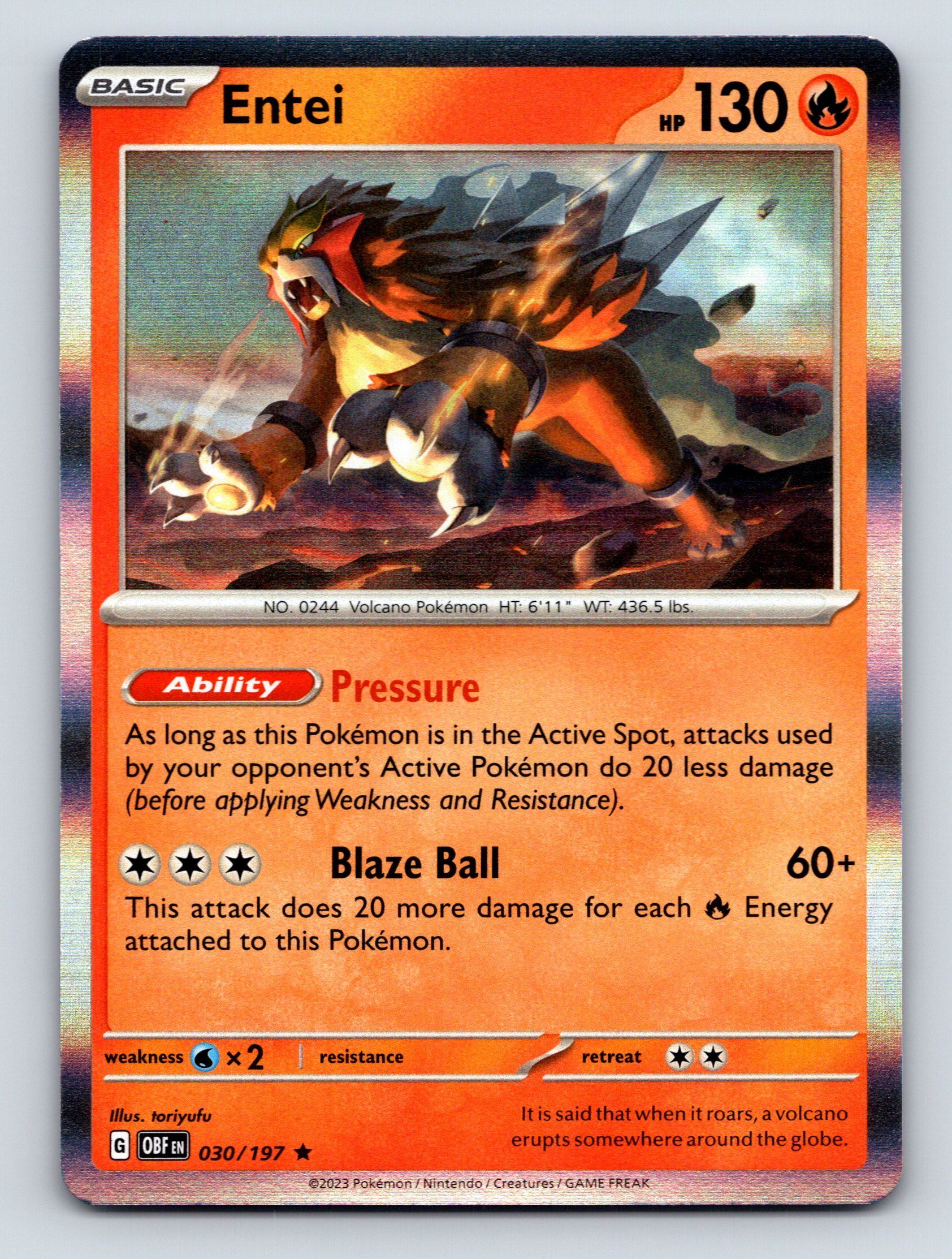 Basic Entei HP 130 Blaze Ball Ability Pressure Rarity Red Pokémon | eBay